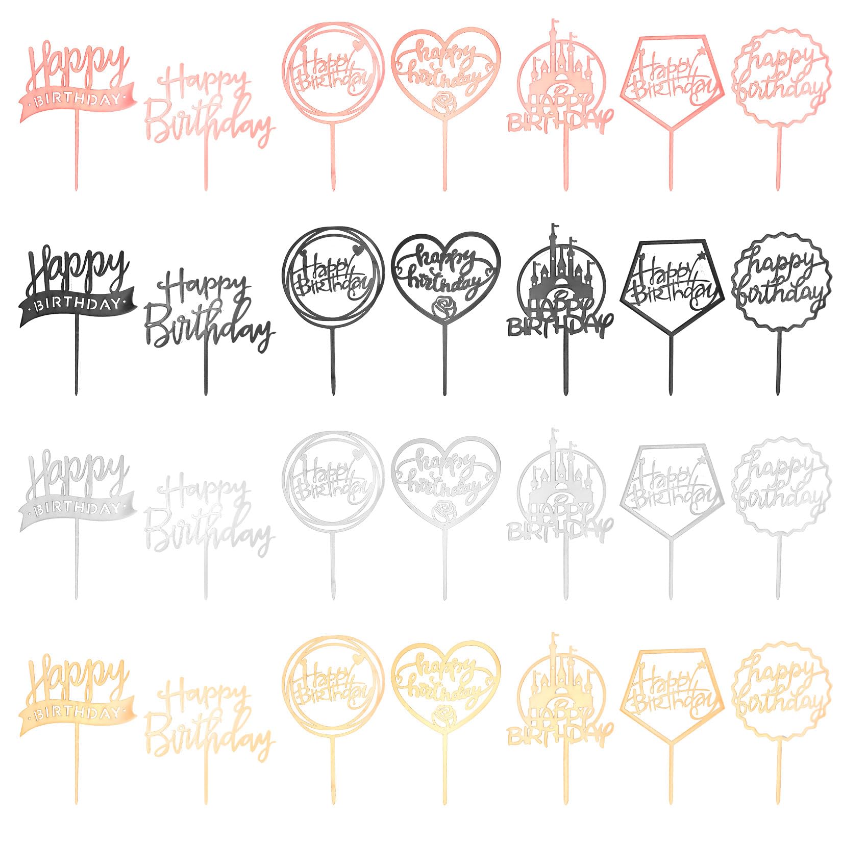 Amazon.com: 28 Pcs Happy Birthday Cake Toppers, Acrylic Cake Toppers ...