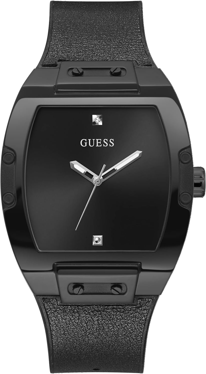 Amazon.com: GUESS Men's Trend Casual Tonneau Diamond 43mm Watch – Black ...