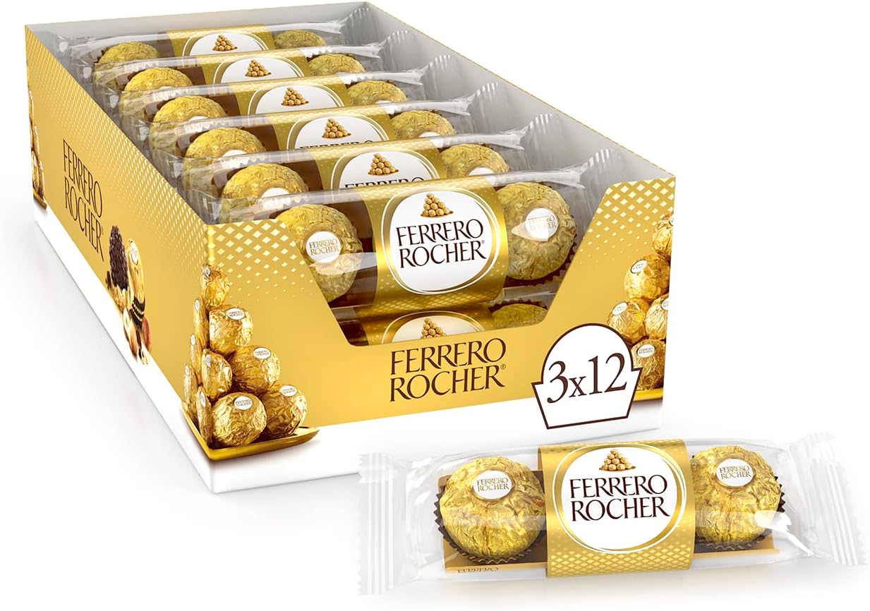 FERRERO ROCHER Chocolat au lait de noisette fin ; 3 chocolats emballés ...