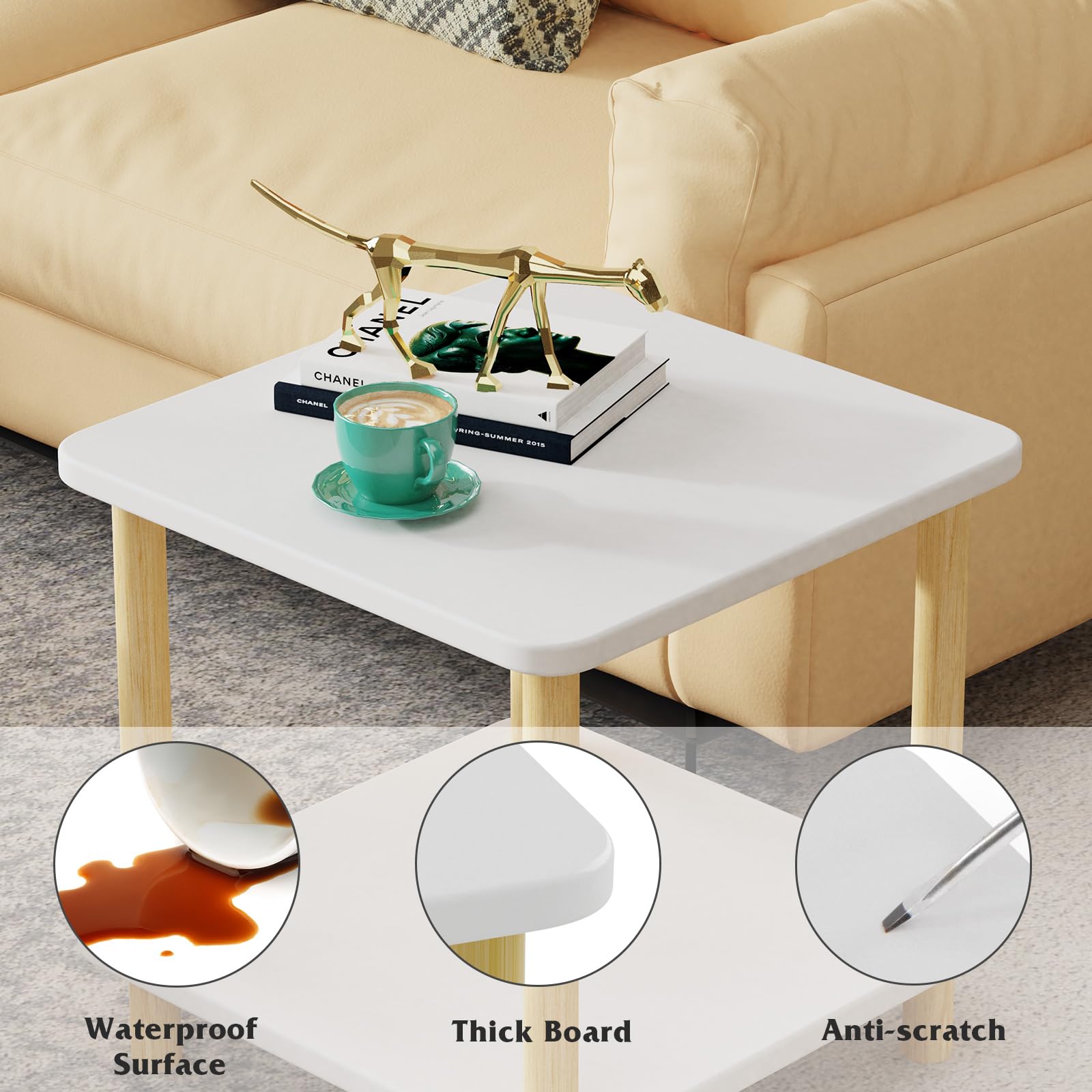 Masuta laterala de cafea, Walalla, MDF/Lemn, Alb/Natural - eMAG.ro