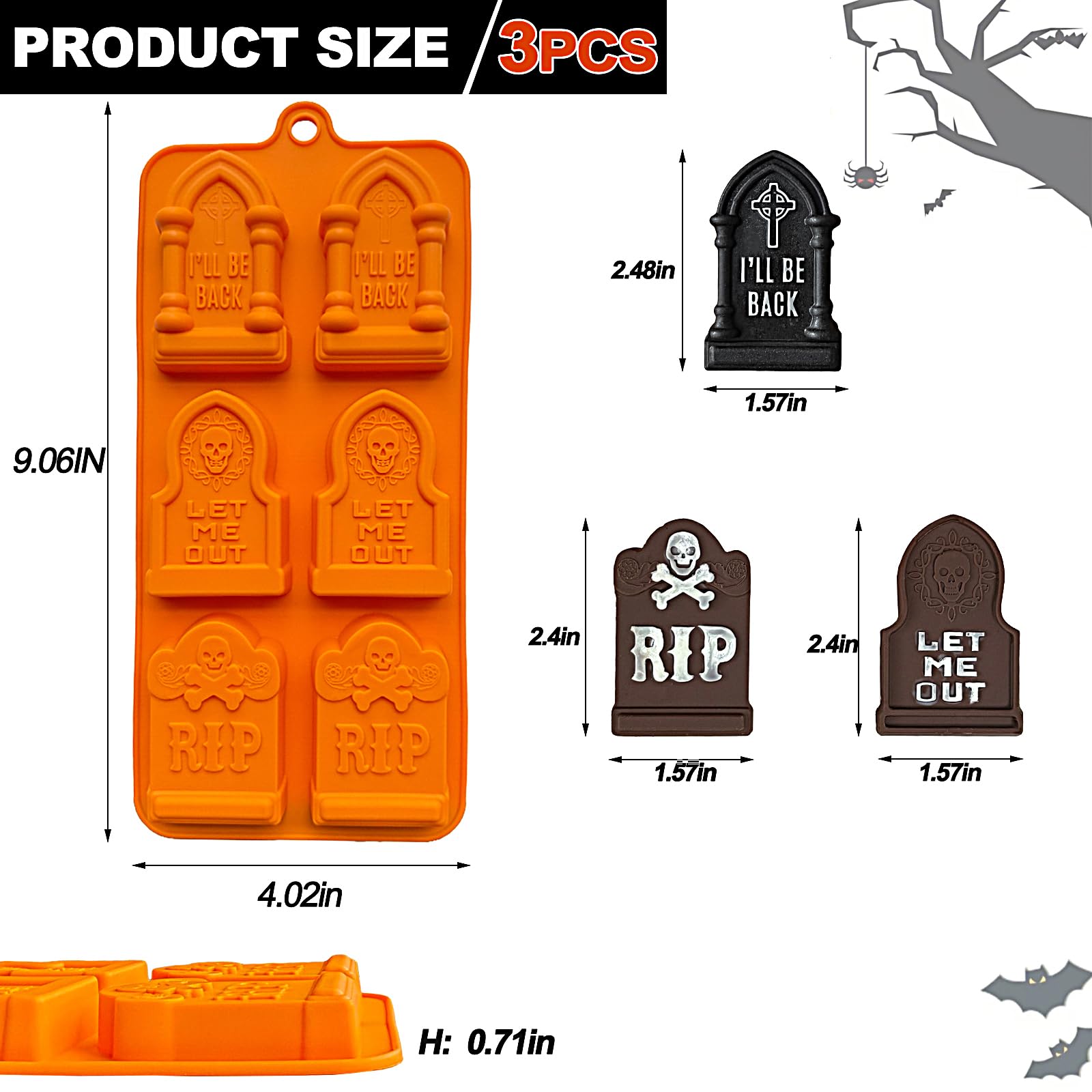 Snapklik.com : Halloween Chocolate Mold Tombstone Shaped Silicone Candy ...