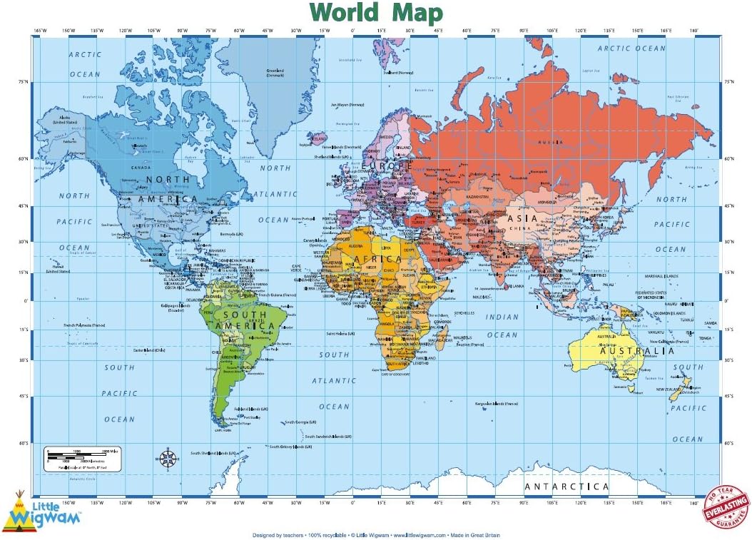Amazon.com: Little Wigwam World Map Chart - Tear-Resistant Educational ...