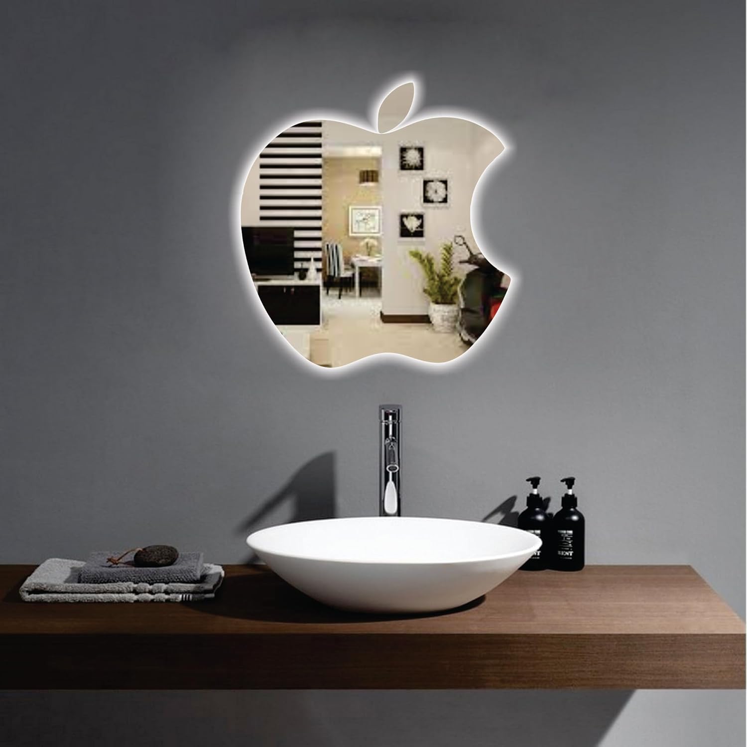Buy DJ ARTS Apple Shaped Glass Mirror, Apple Shape Unique Modern Vanity ...