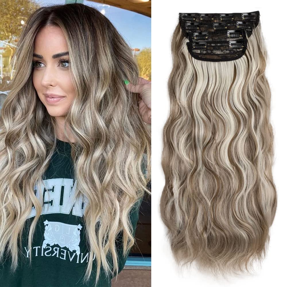 Amazon.com : EMATORE 20 Inch Natural Long Wavy Hair Extensions 4PCS ...