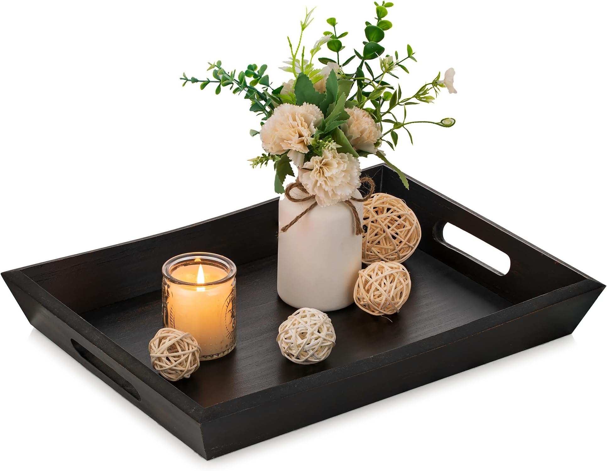 Amazon.com: Decorative Serving Tray with Handles - Hanobe Floral Wooden ...