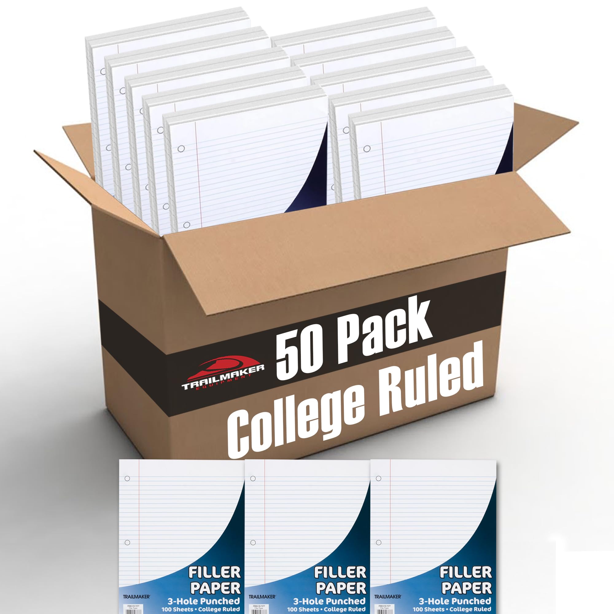 Amazon.com : 50 Pack College Ruled Reinforced Loose Leaf Paper College ...