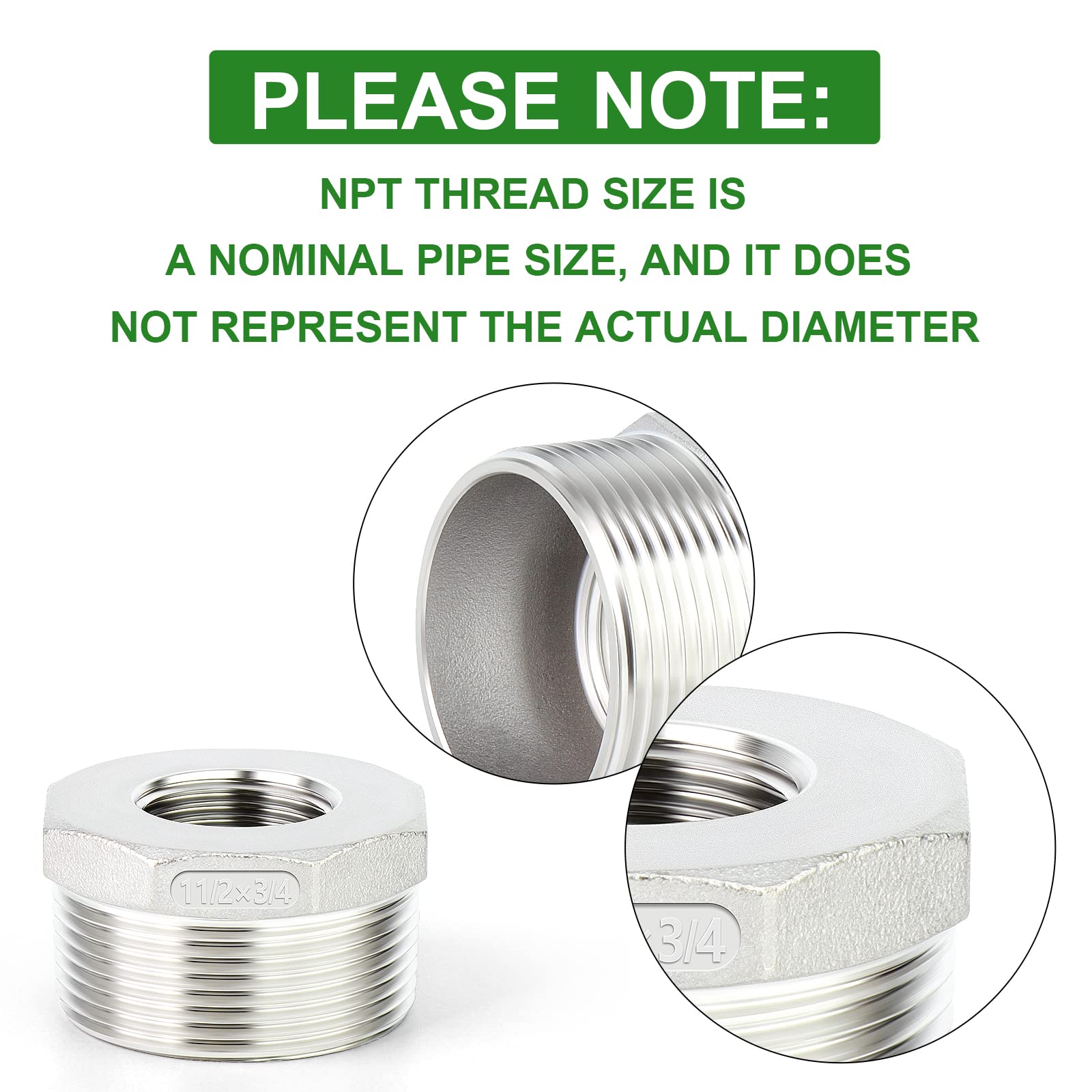 Snapklik.com : TAISHER 2PCS 304 Stainless Steel Reducer Hex Bushing