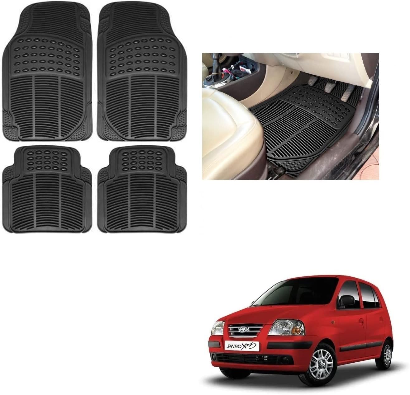 Autokaar Rubber Car Foot Mat for Hyundai Santro Xing (Set of 5, Black ...