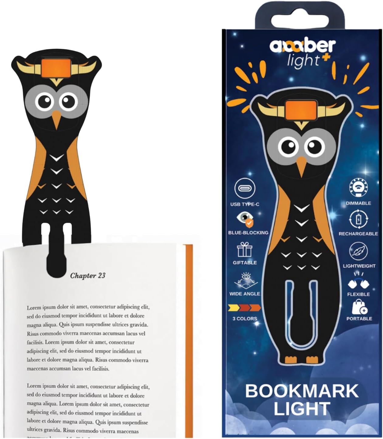 Kids Bookmark Reading Light, Giftable Amber Book Light - Blue Light ...