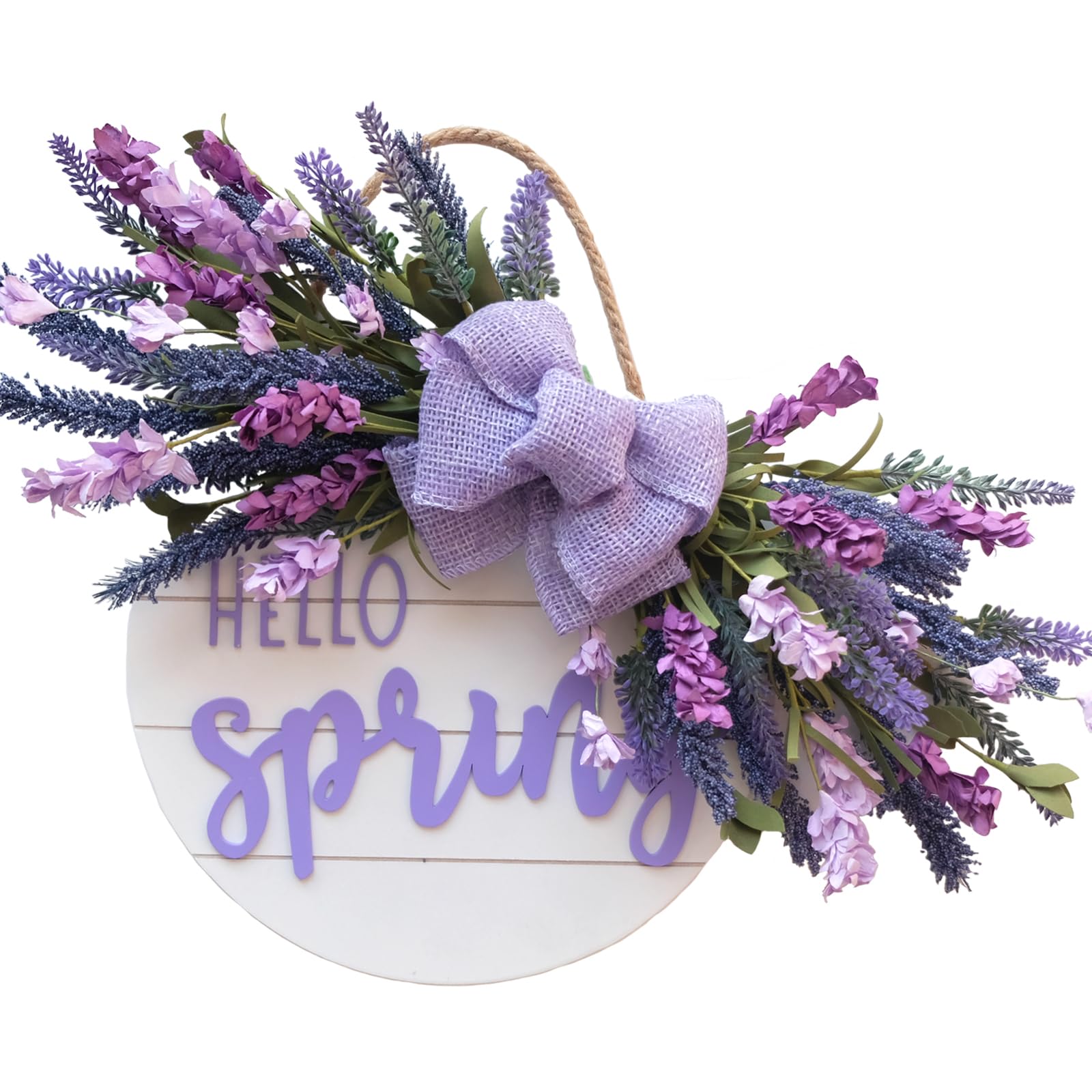 Amazon.com: Idyllic Hello Spring Sign Wreath for Front Door, Lavender ...