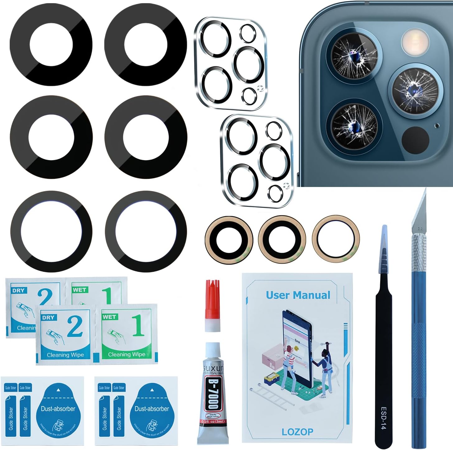 Amazon.com: Vimour Rear Back Camera Glass Lens Replacement with Pre ...