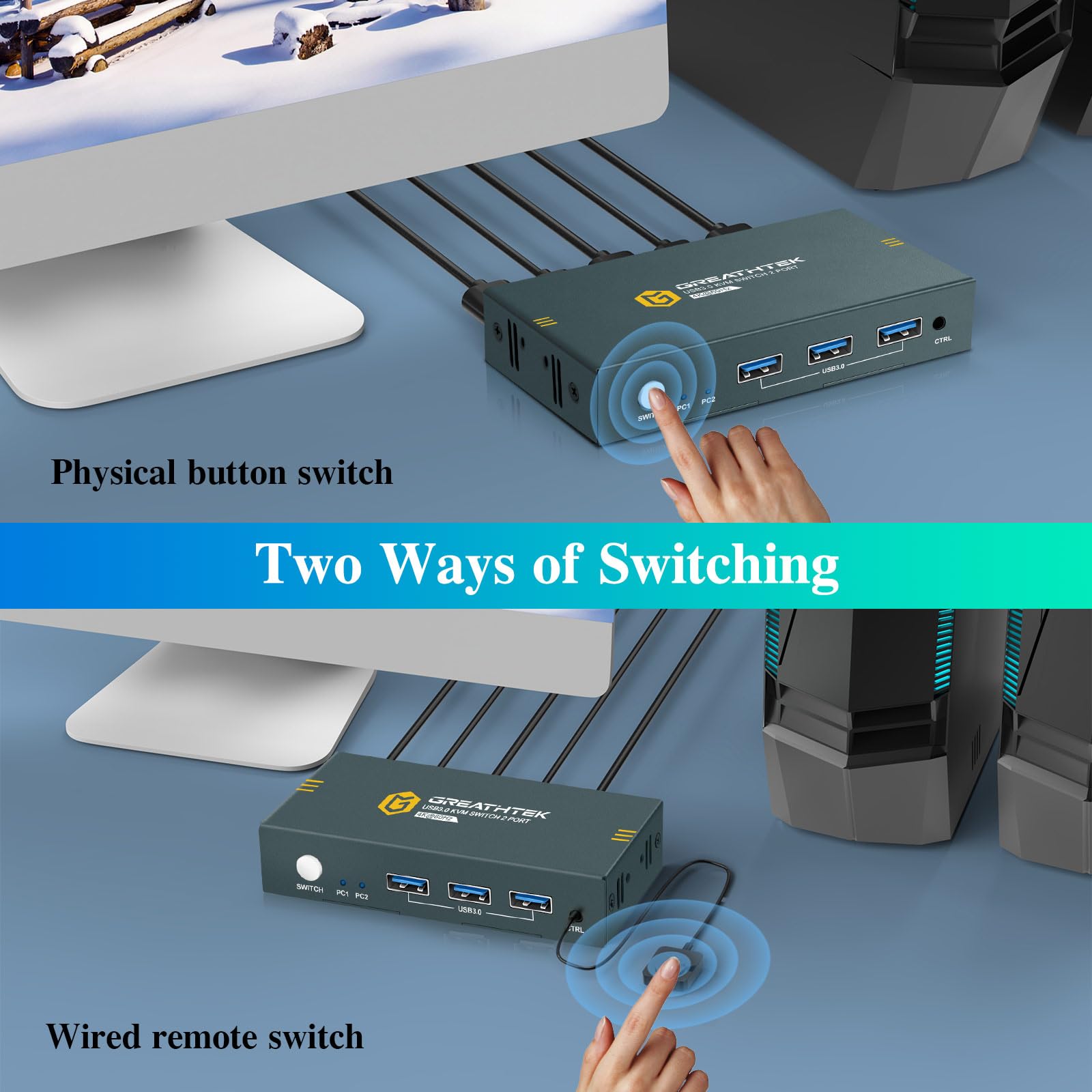 Snapklik.com : USB30 HDMI KVM Switch 2 Computers 1 Monitor,4K60HZ 2 ...