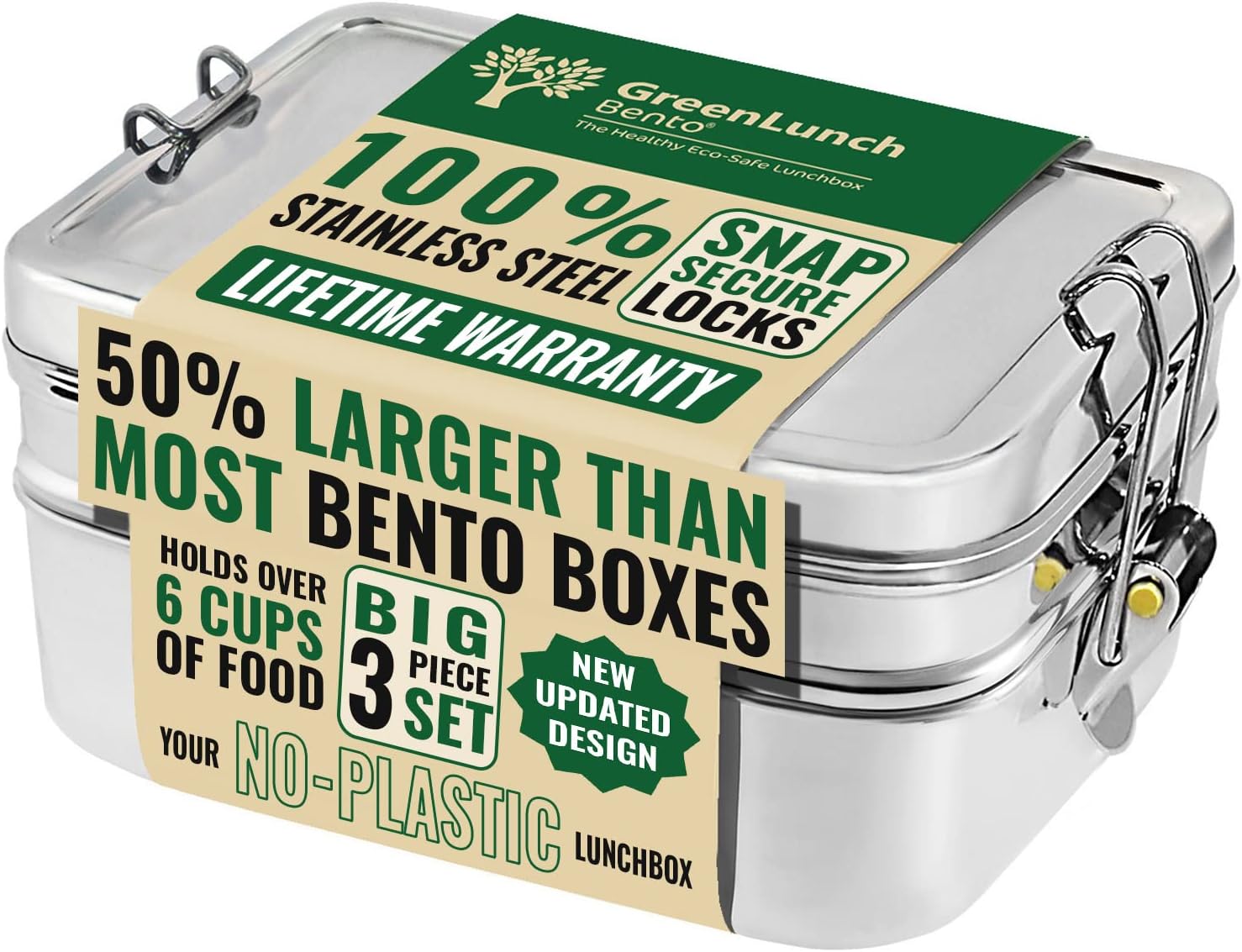 Amazon.com: GreenLunch Bento 3-in-1 Stainless Steel Bento Box For ...