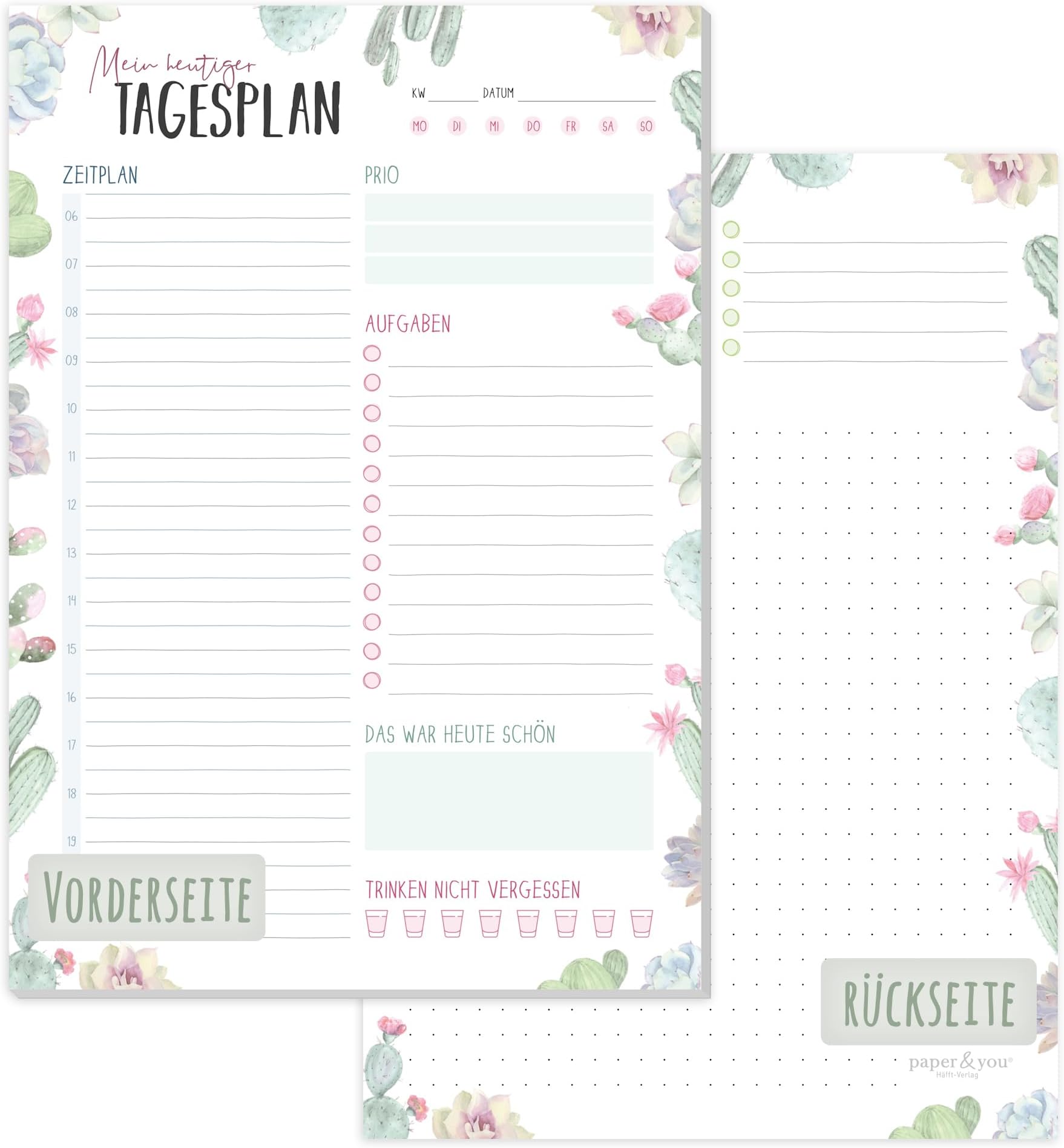 To Do Liste & Tagesplaner Block A5 | Vor- und Rückseite | 50 Blatt ...