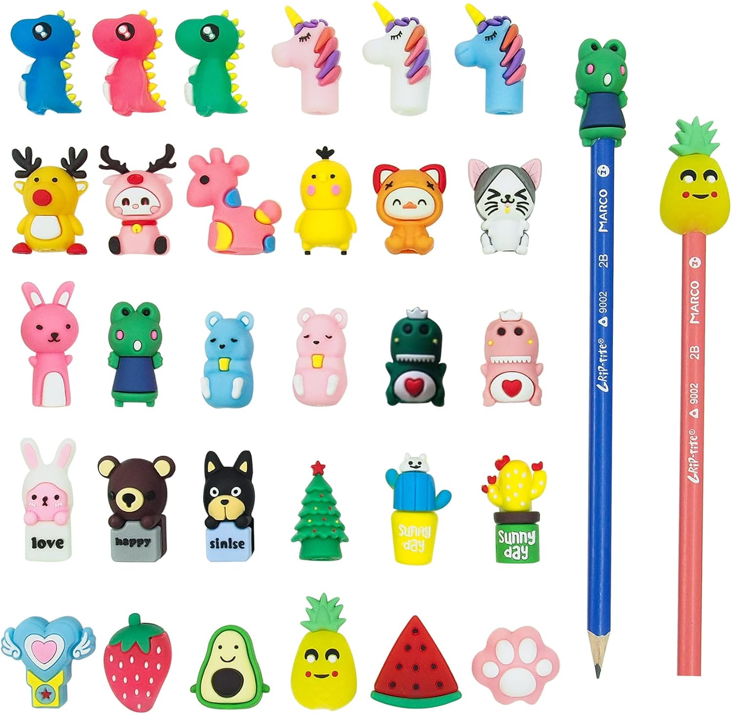 Amazon.com : pasezenn 30 Pieces Cartoon Animal Pencil Toppers Pencil ...