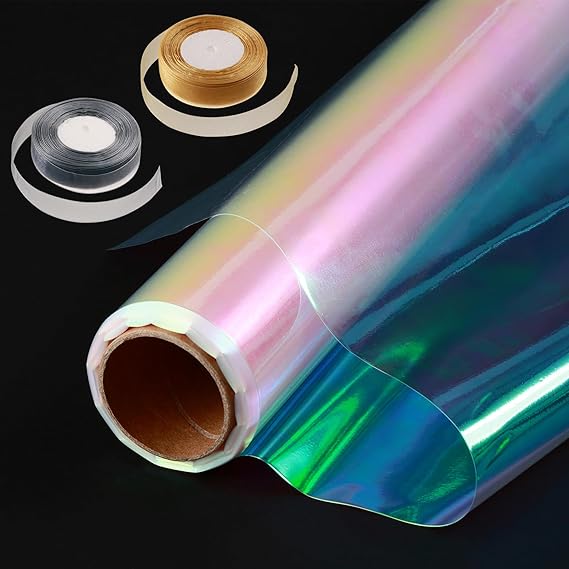 Amazon.com: 34 in x 50 Ft Iridescent Cellophane Wrap Roll Glitter ...