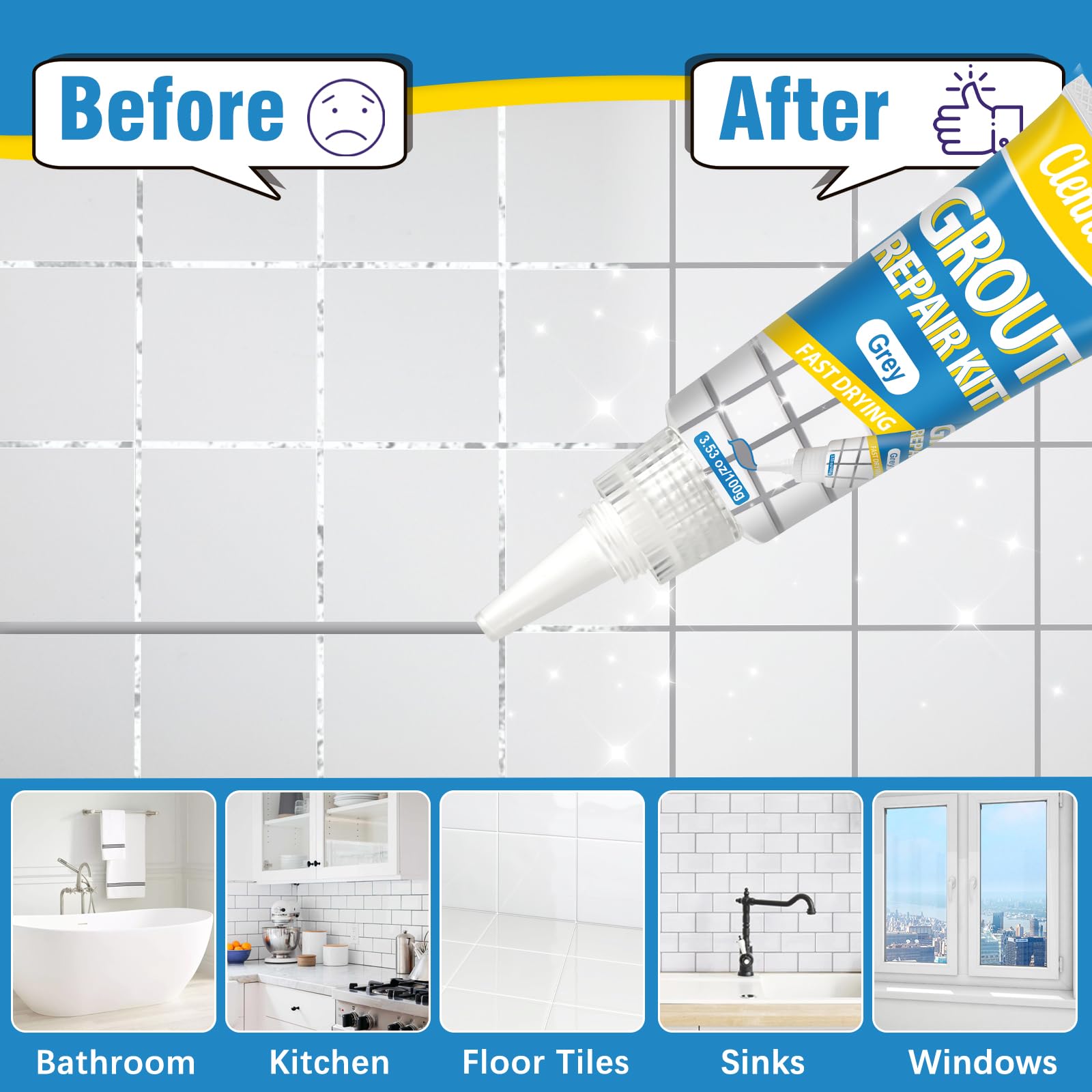 Snapklik.com : Tile Grout Repair Kit, 2 Pack Grout Filler, Grout Sealer ...