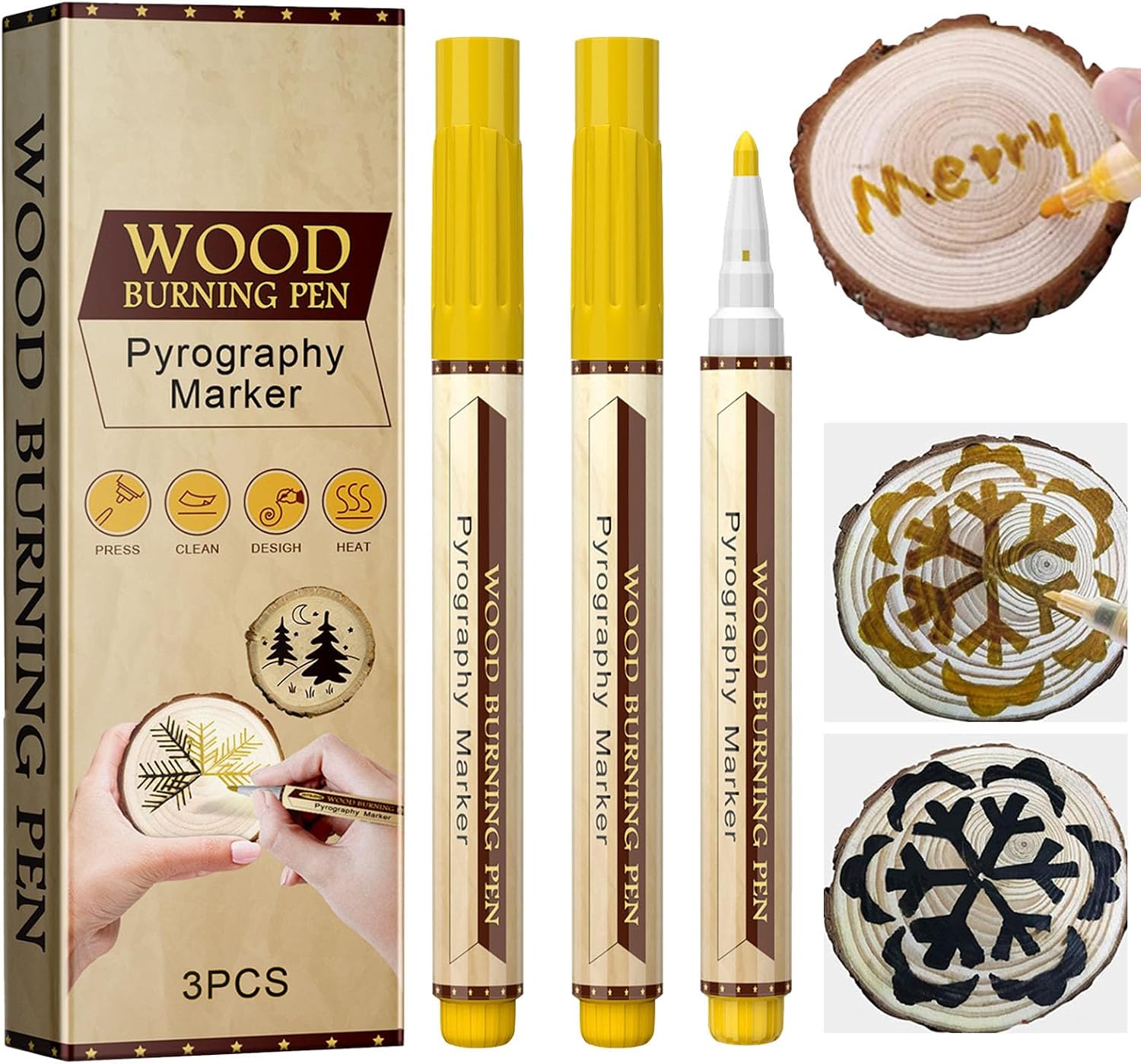 Hocklliy Wood Burning Pen, 3PCS Wooden Burning Gel Pen for Wood Burn ...