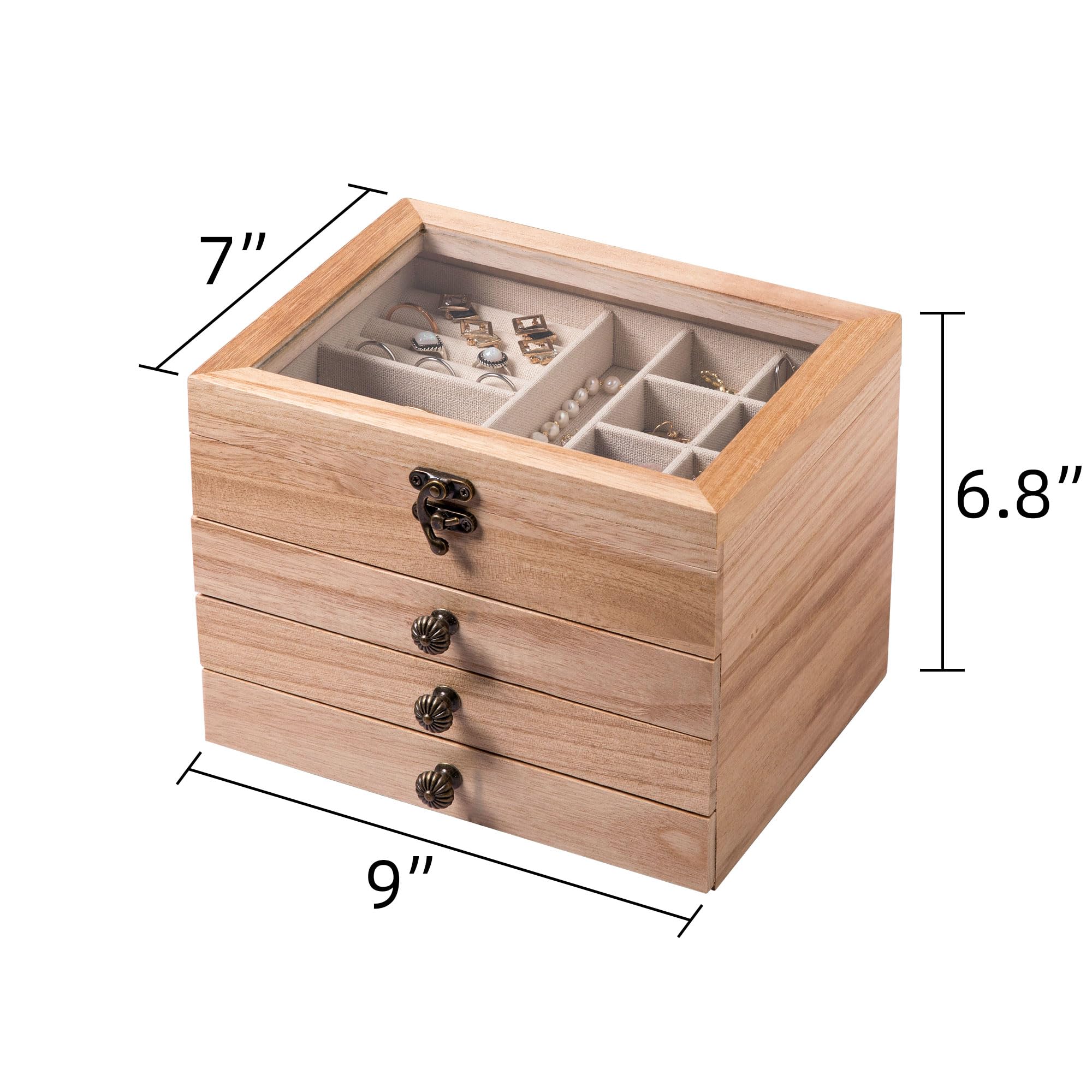 Frebeauty Wooden Jewelry Box 4 Layer Vintage Jewelry Organizer with ...