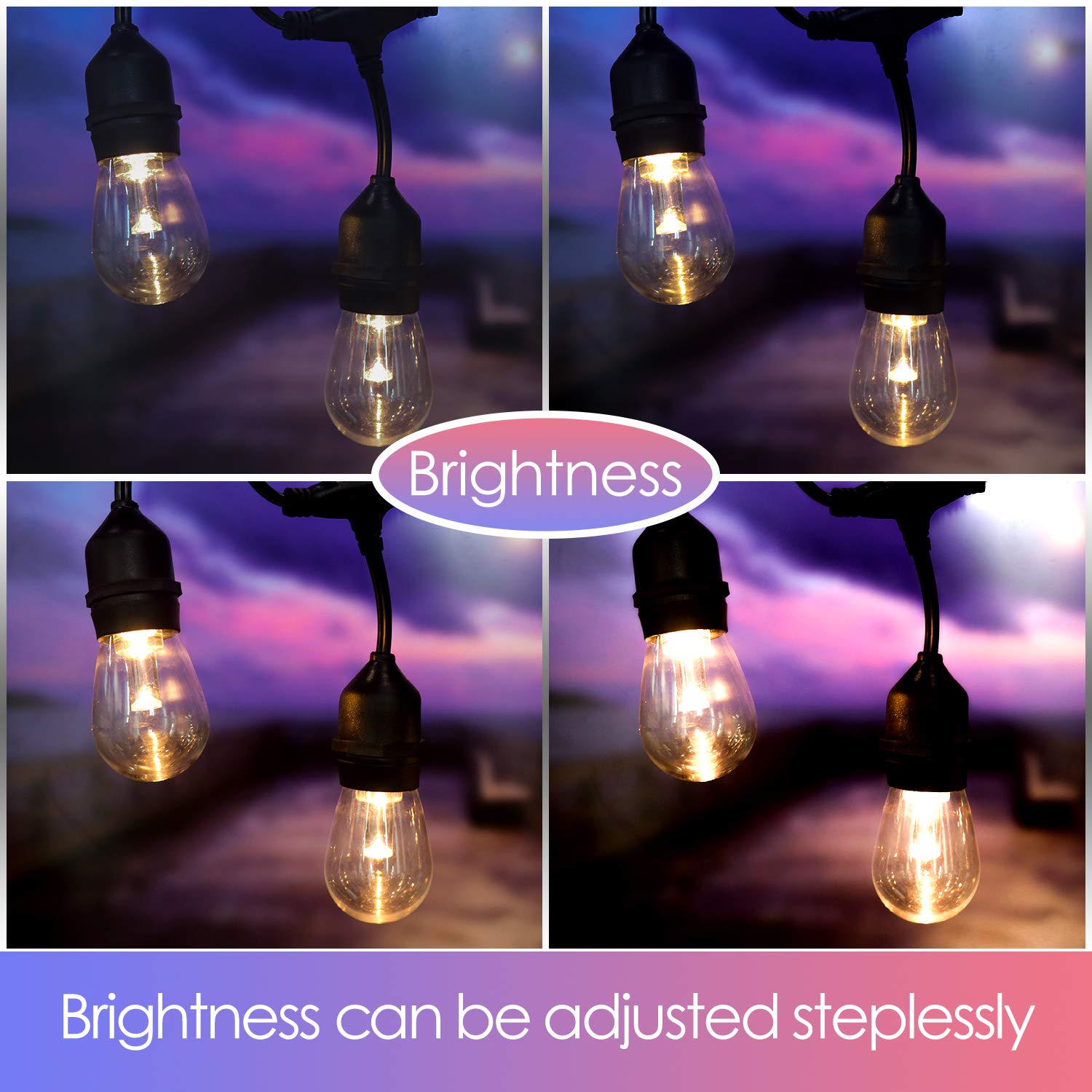 Outdoor String Lights, Patio Lights GANA 48FT×2PACK Music Flash RGBW ...