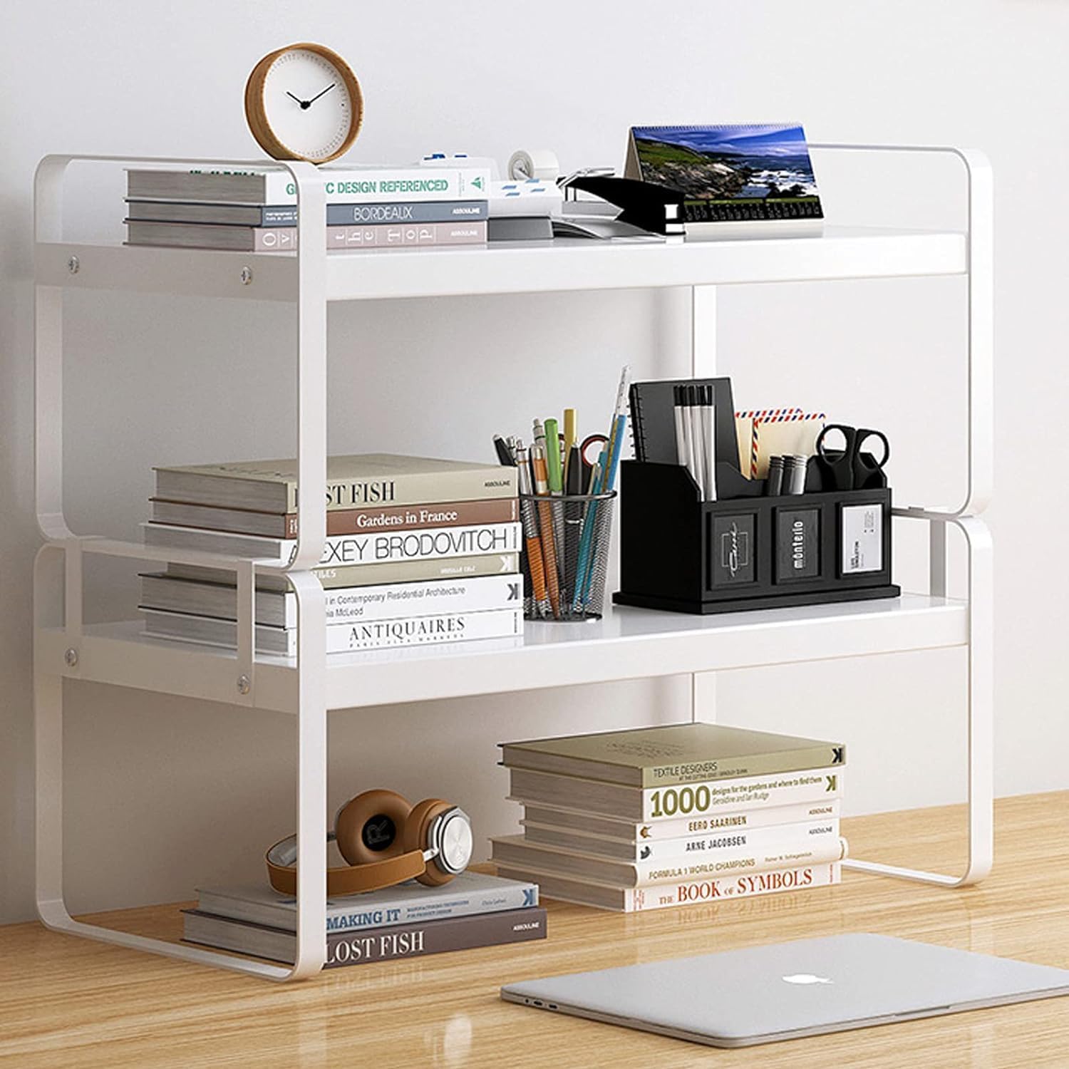 EasyPAG Wood Desk Shelves Adjustable Desktop Bookshelf Freestanding ...
