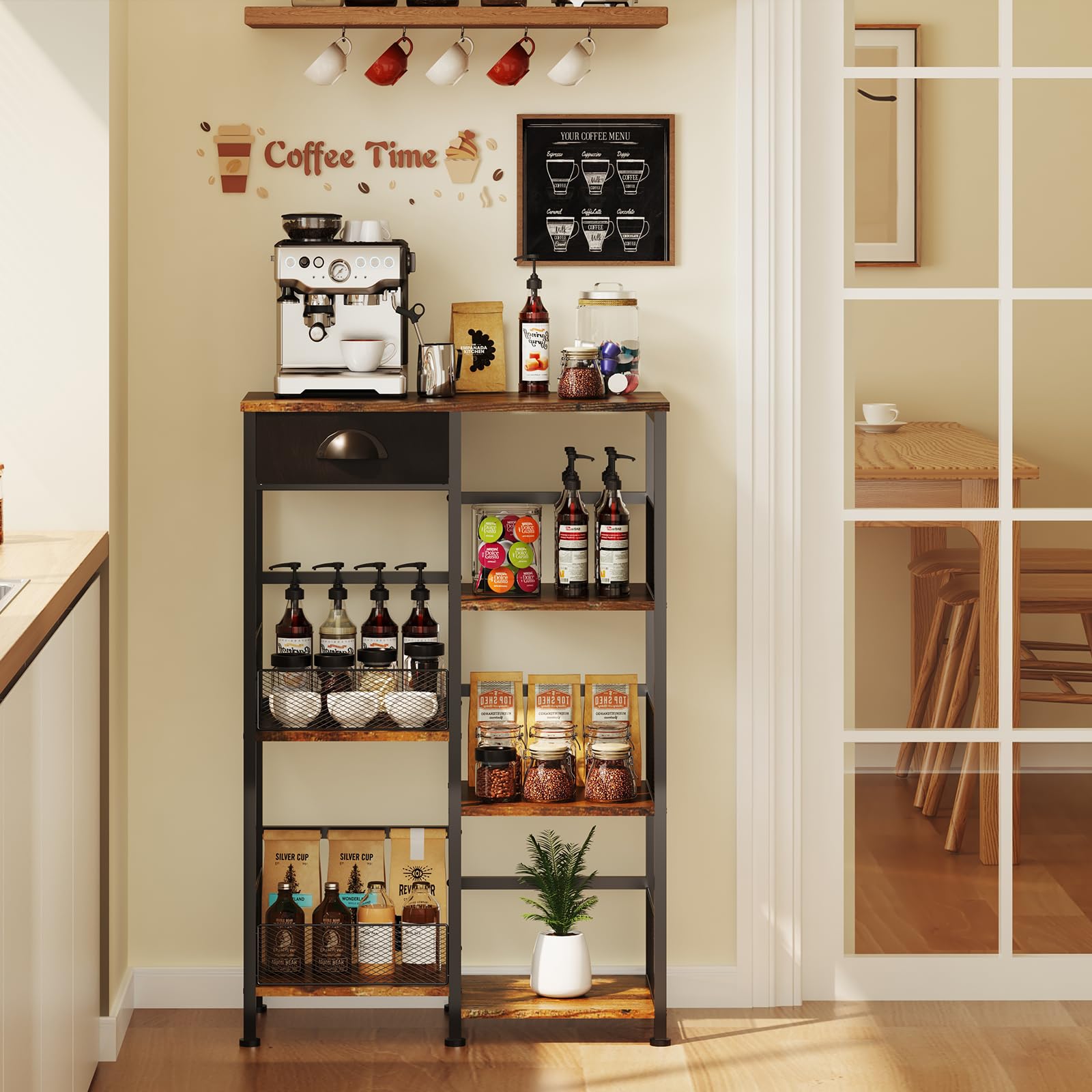 X-cosrack Farmhouse Coffee Bar with Storage, 5-Layer Staggered Coffee ...