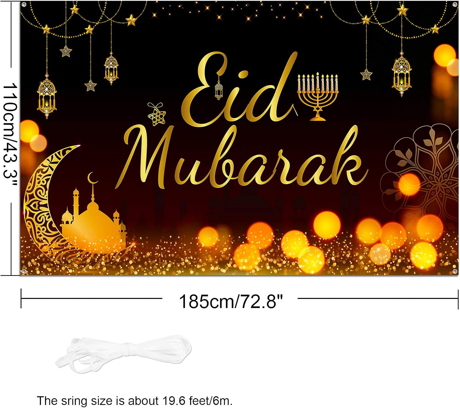 HOWAF Eid Mubarak Banner for Eid Mubarak Party Decoration Black Gold ...