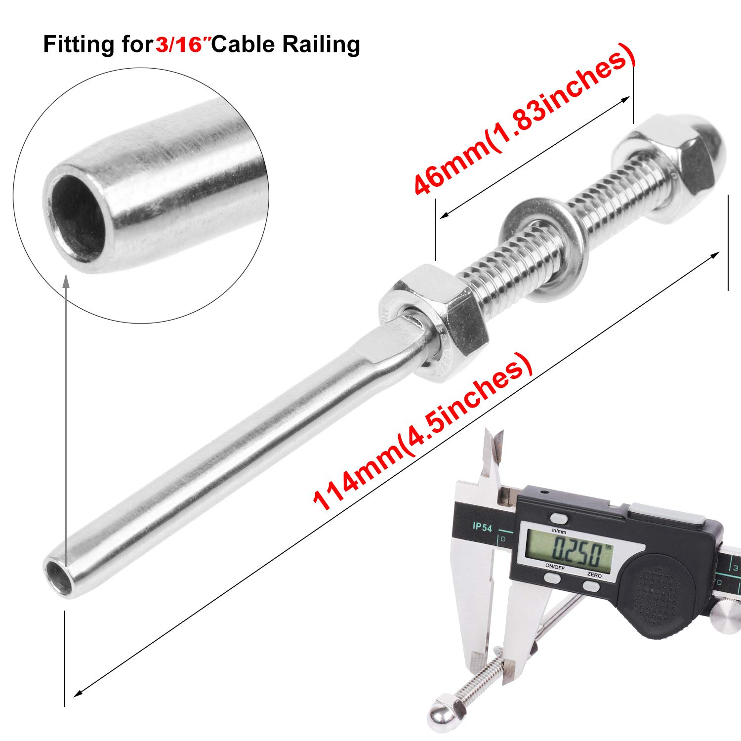 Snapklik.com : 60 Pack Cable Railing Swage Threaded Stud Tension End ...