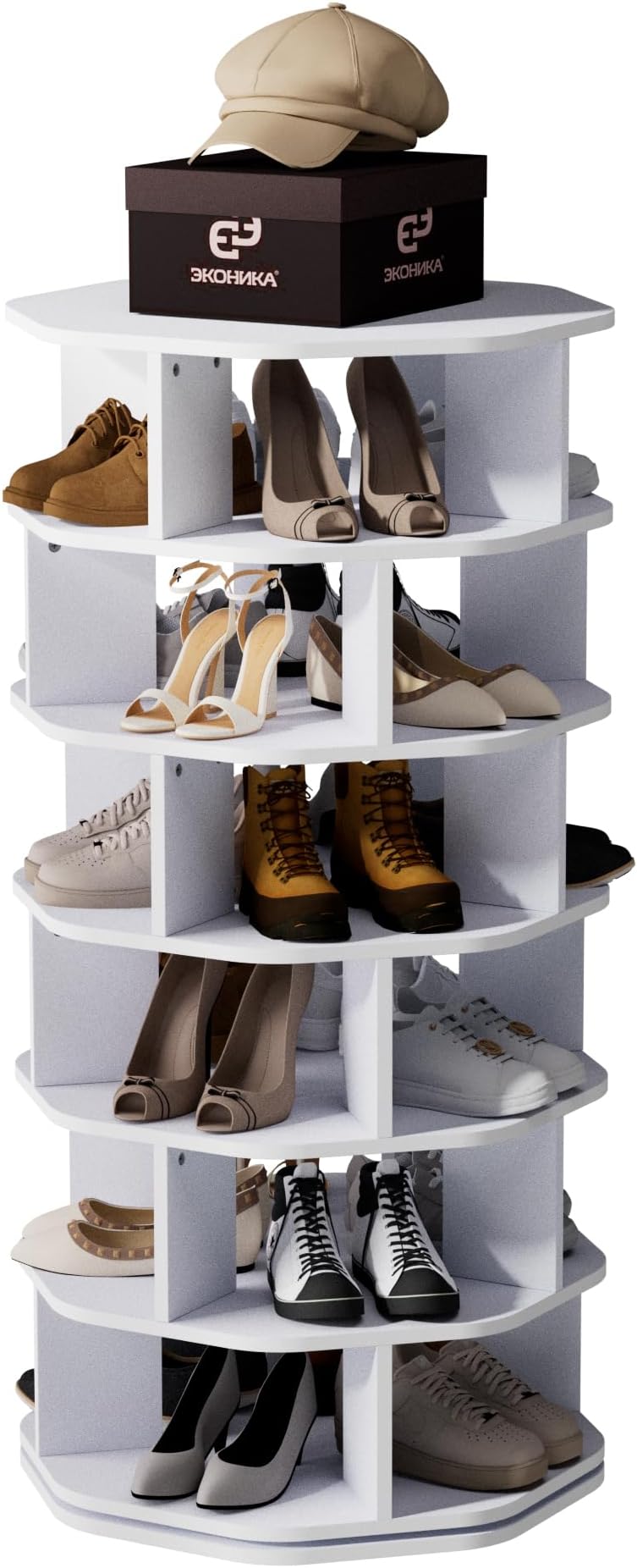 uyoyous 6 Tiers Rotating Shoe Rack Wood Spinning Shoe Display Lazy ...