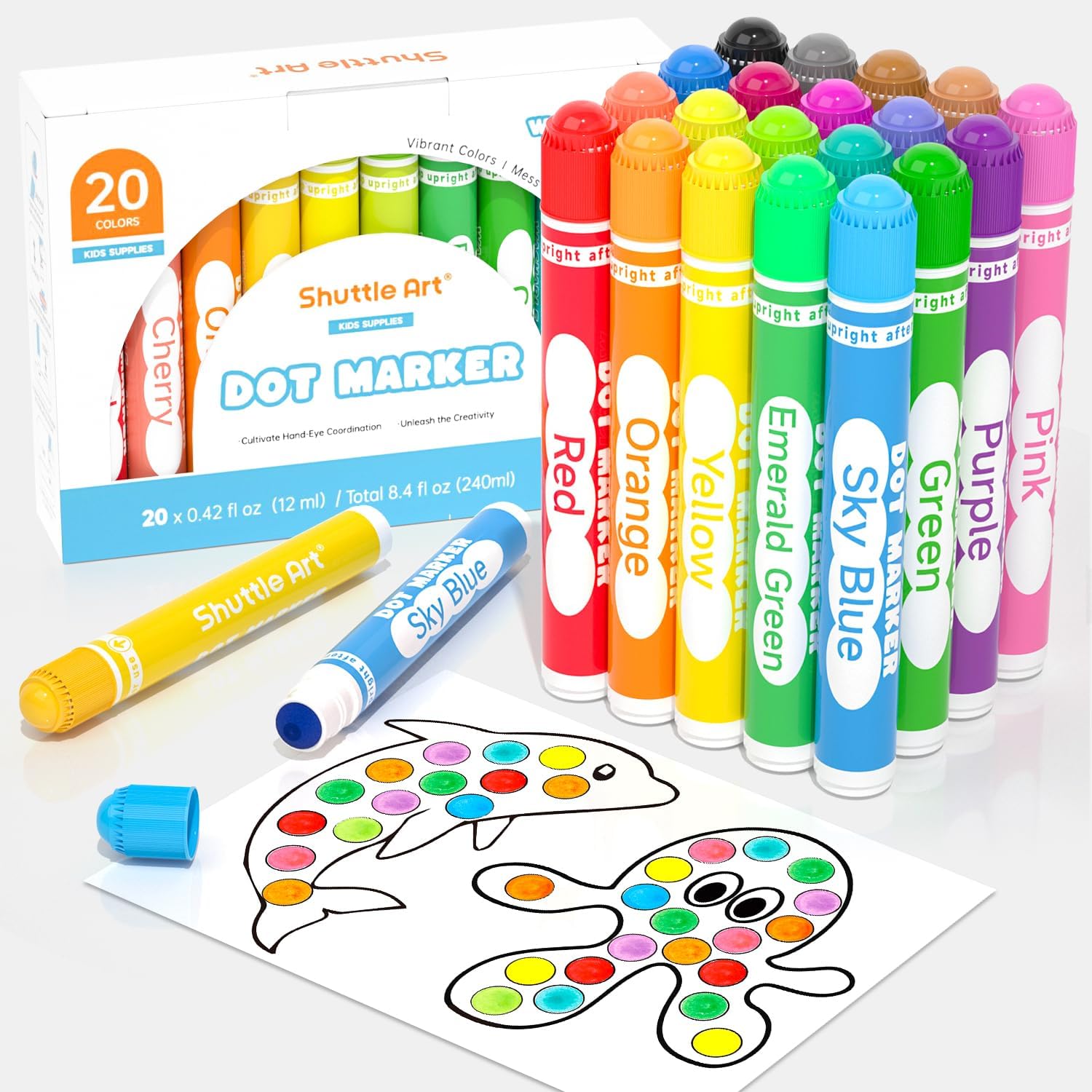 Shuttle Art Dot Markers, 20 Colors Washable Markers for Toddlers,Bingo ...