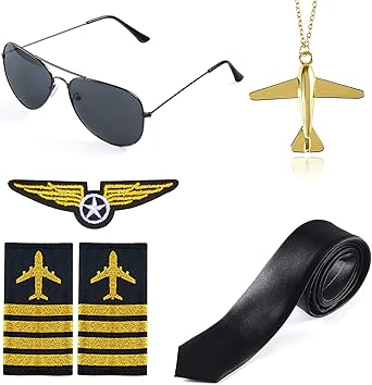 Hifot Pilot Captain Kostüm Set, Piloten Sonnenbrille Kette Epauletten ...