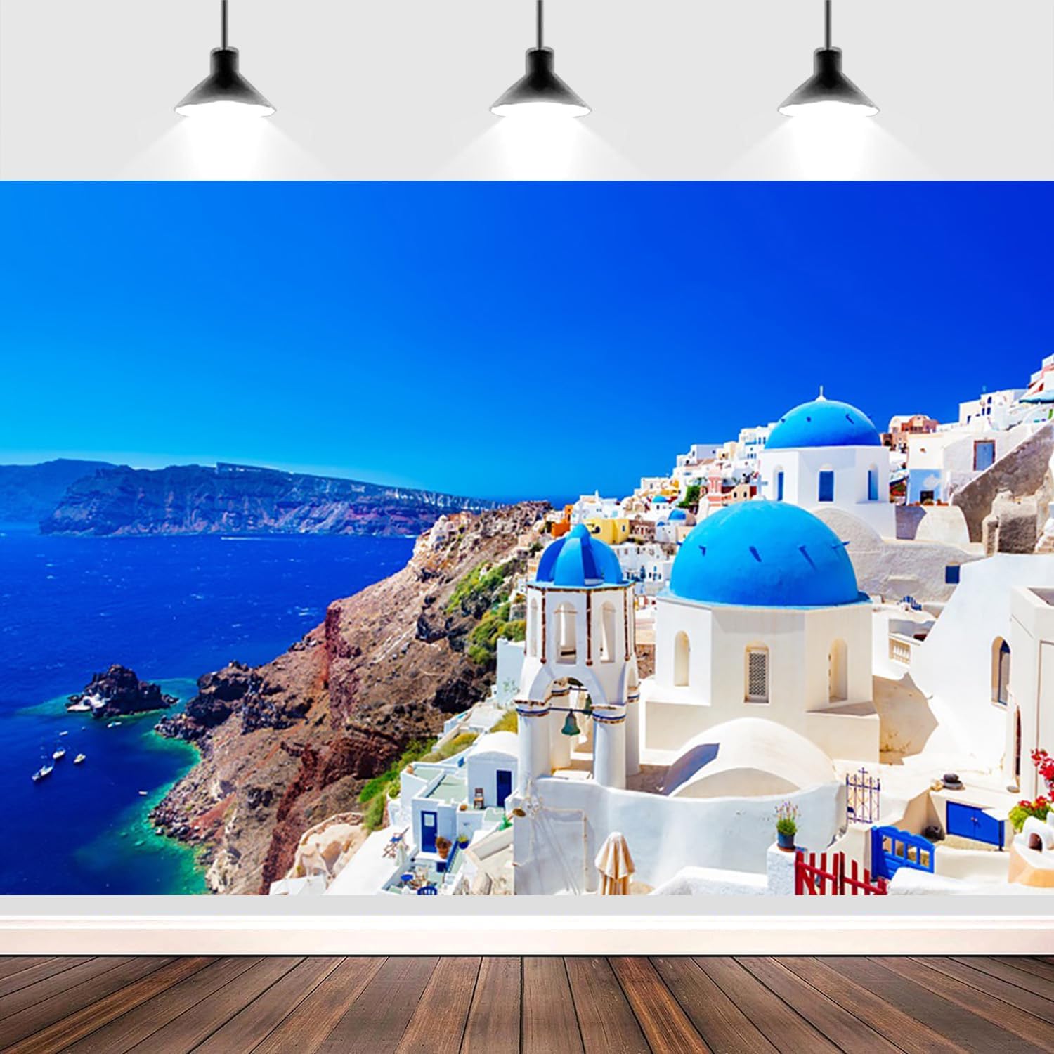 Amazon.com : 10x8ft Greece Santorini Island Backdrop Blue Ocean Scene ...