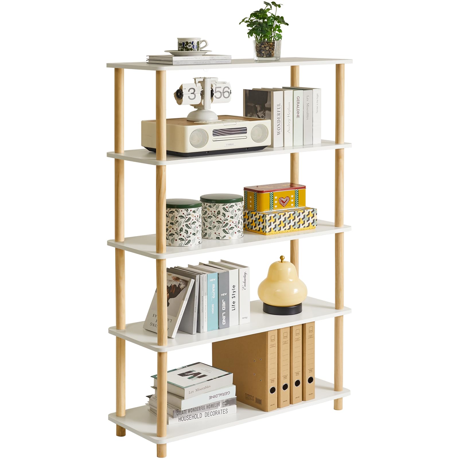 Amazon.com: IBUYKE 5-Tier Wooden Open Bookcase - Modern Freestanding ...