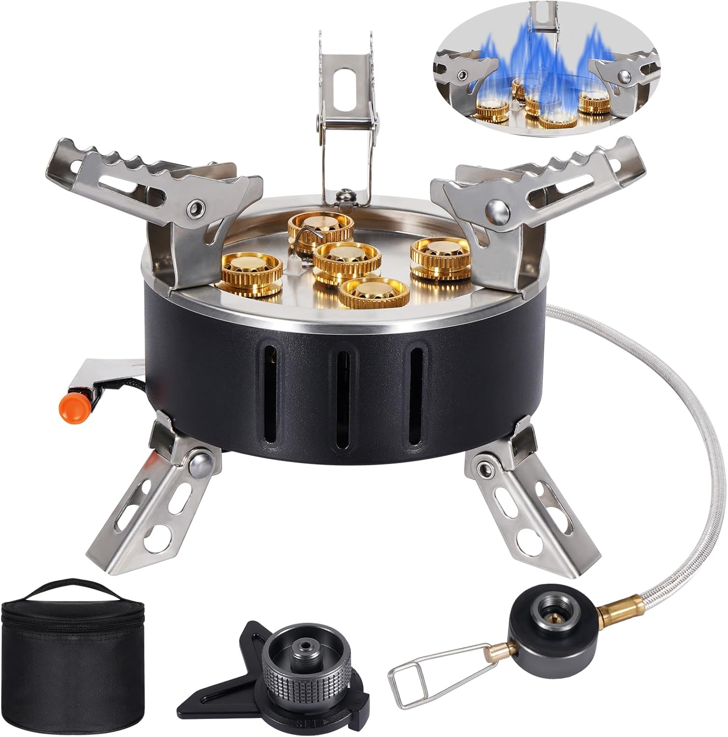 Soppy Portable 11000W Gas Stove with 5 Copper Stove Heads, Adjustable ...