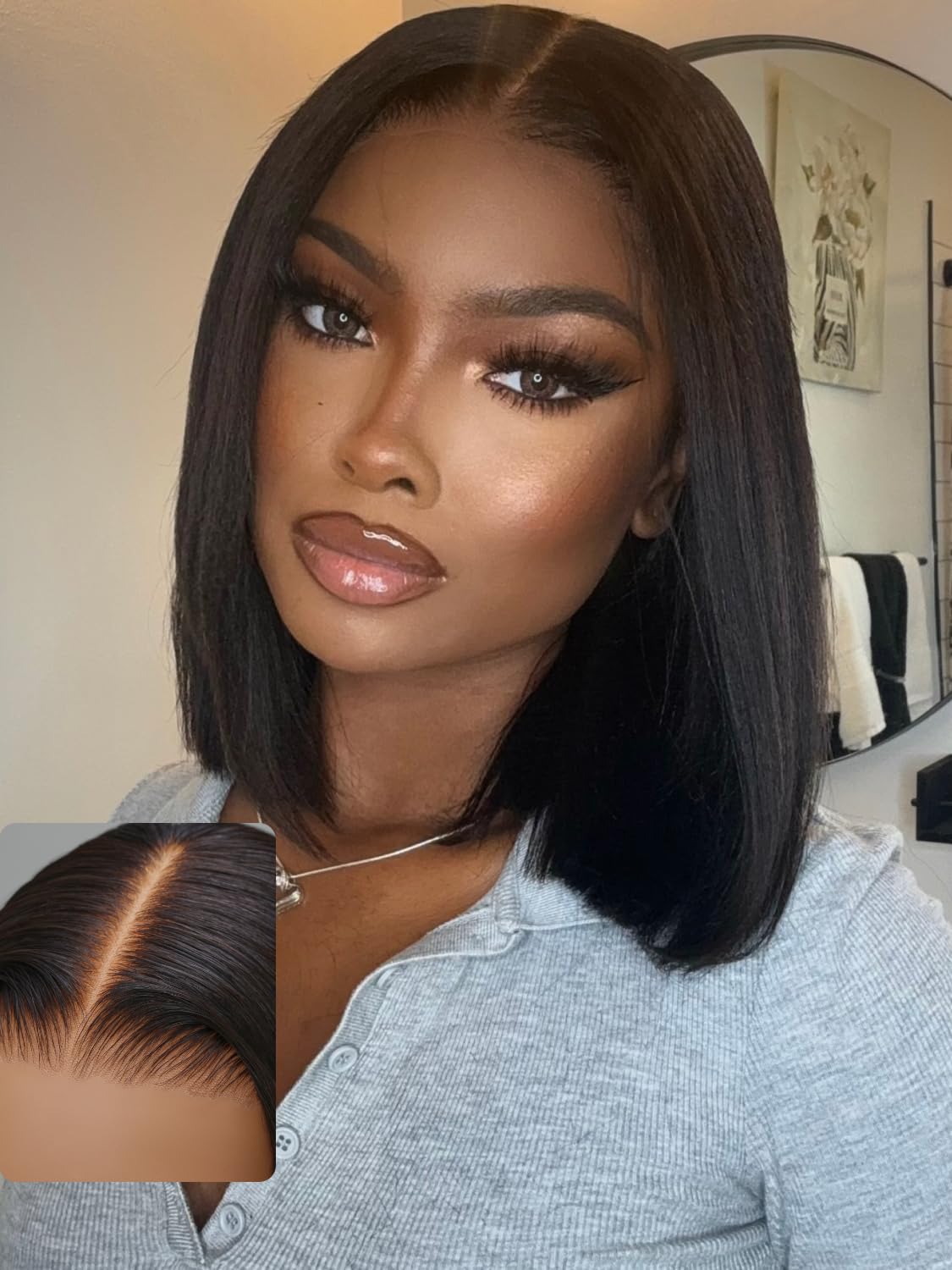 Amazon.com : UNICE Yaki Straight Short Bob Wig Human Hair Pre ...