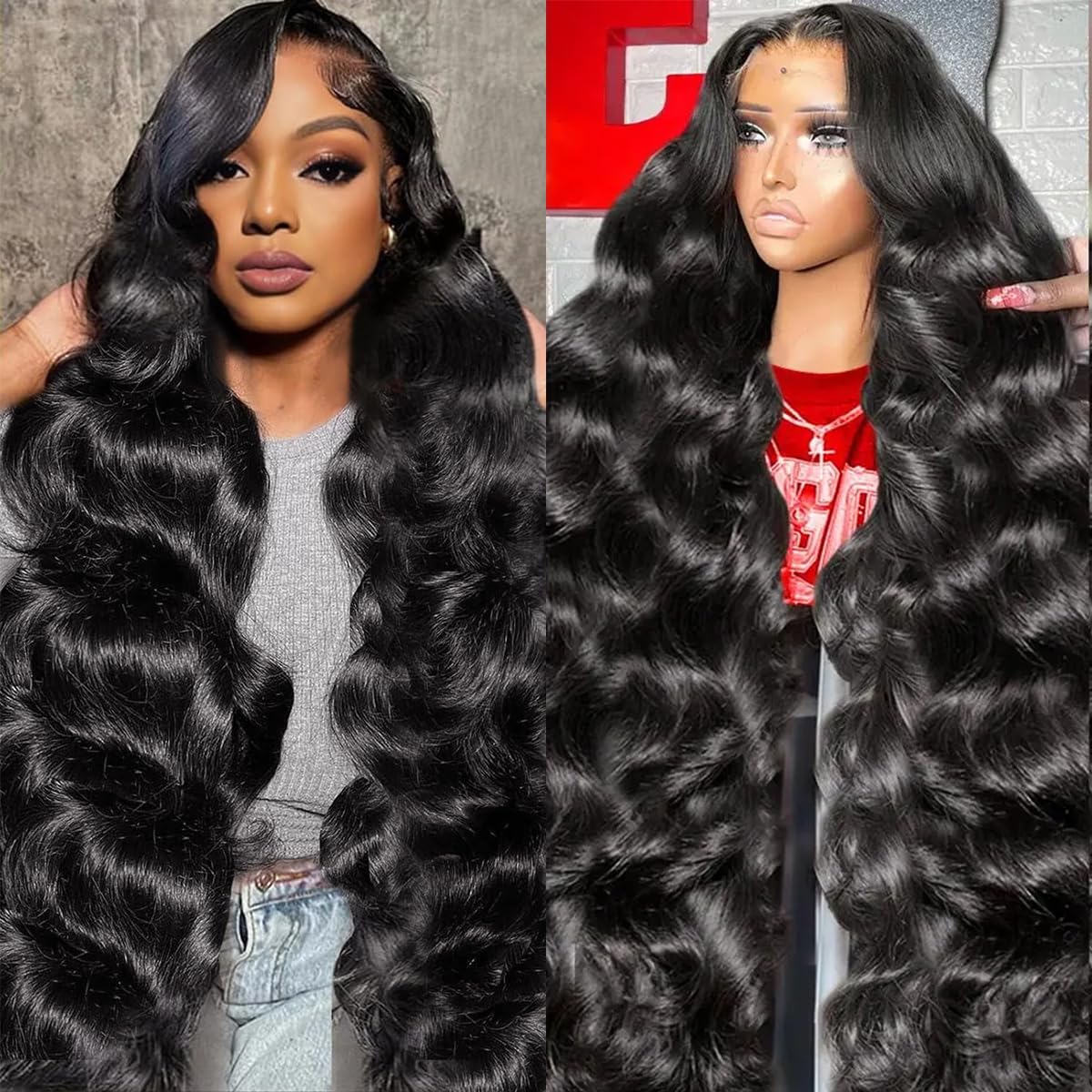 Amazon.com : hogu 13x6 Lace Front Wigs Human Hair Body Wave 200 Density ...