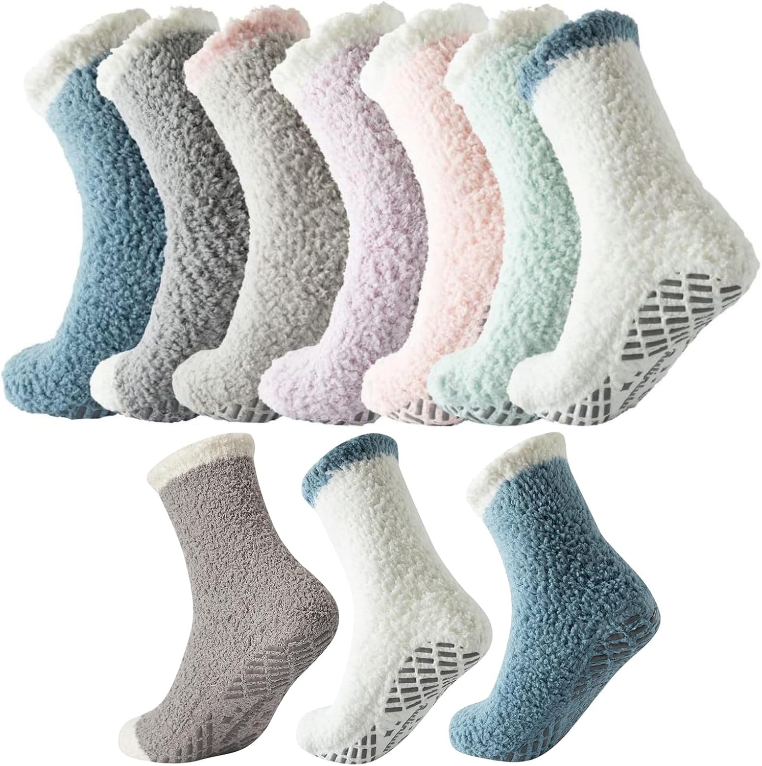 Amazon.com: Bulinlulu 10 Pairs Fuzzy Socks With Grips for Women Men Non ...