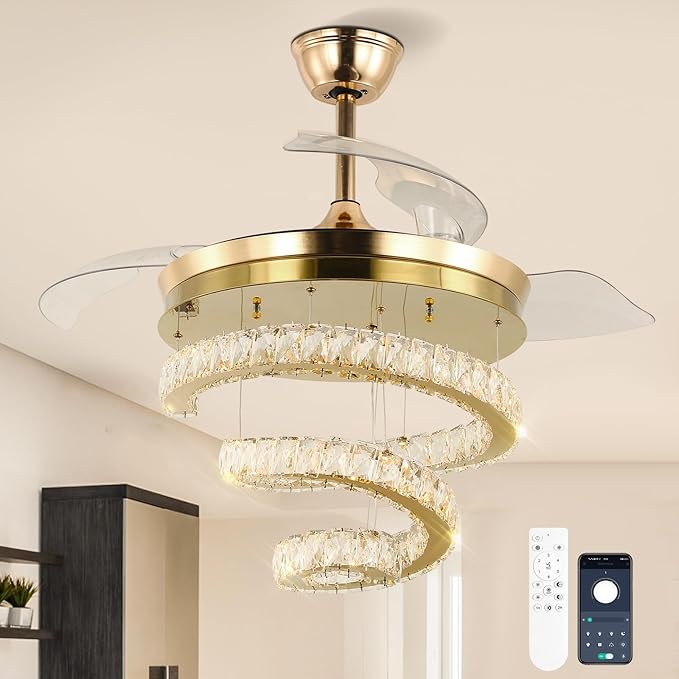 Amazon.com: FRIXCHUR Gold 42" Crystal Ceiling Fans with Lights and ...