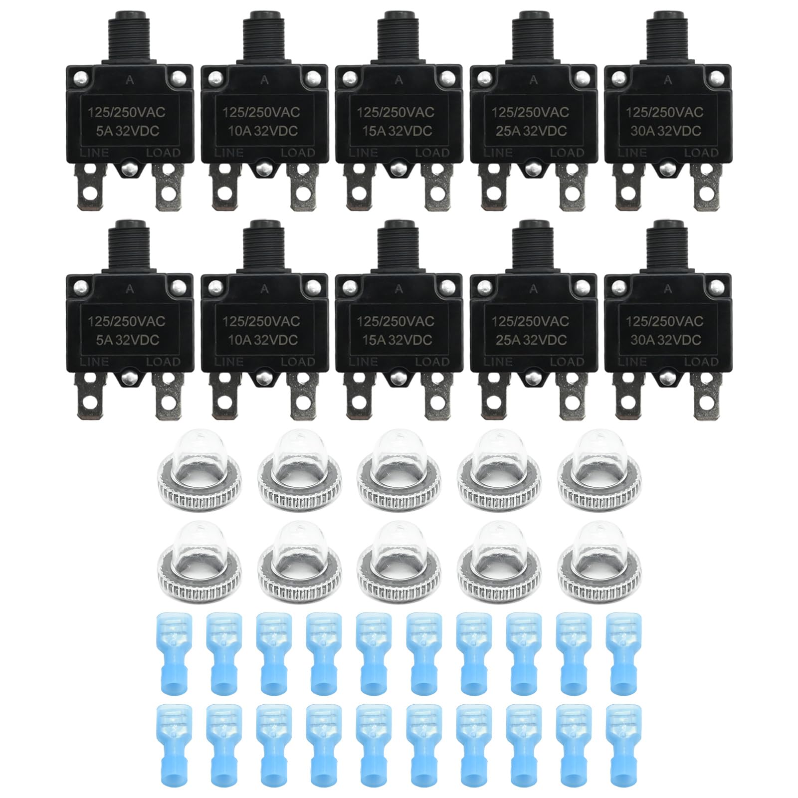 ZUDKSUY 10 Pack Multi-Size Thermal Circuit Breakers, 5A 10A 15A 20A 30A ...