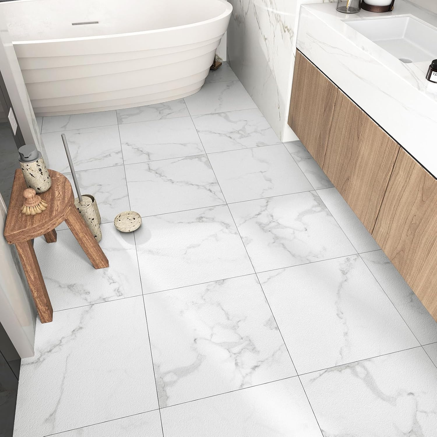 WESTICK White Vinyl Tile Flooring Peel and Stick Waterproof Thicker ...