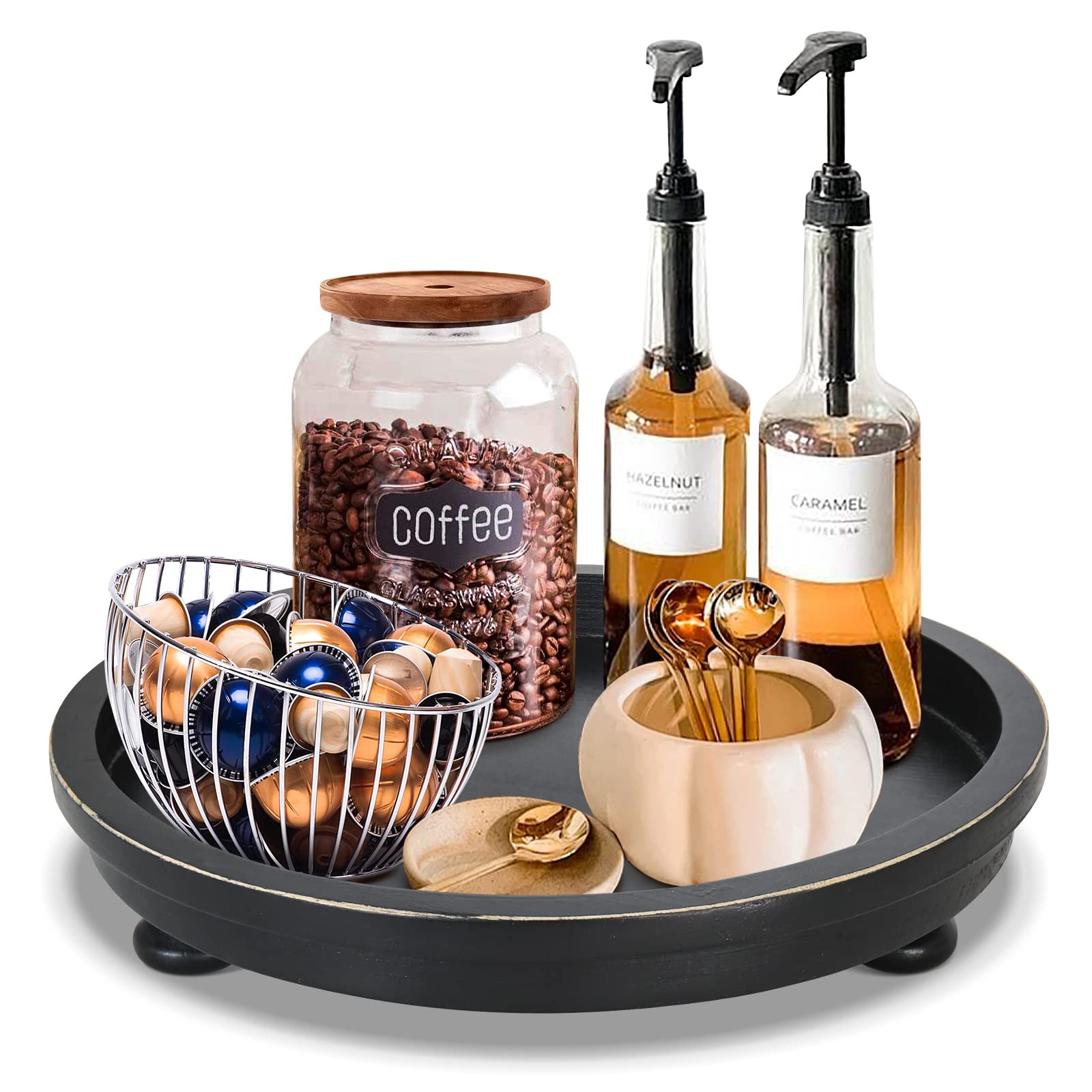 Amazon.com: Round Coffee Table Tray,Wooden Decorative Tray for Coffee ...