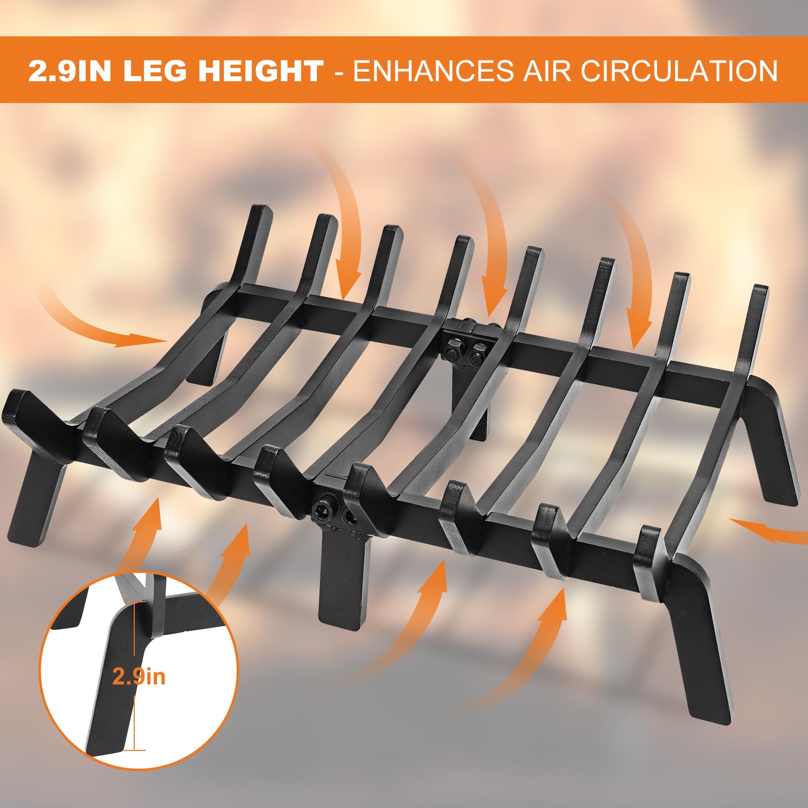 Fireplace Grate 20in Heavy Duty - Fireplace Racks for Inside Fireplace ...