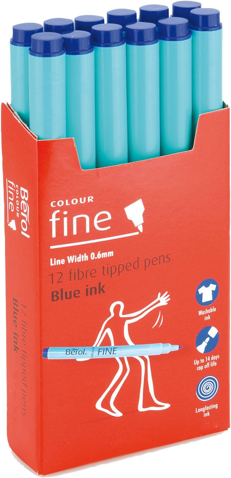 Berol Colour Fine Fibre Tipped Pen with 0.6 mm Line Width - Black, Pack ...