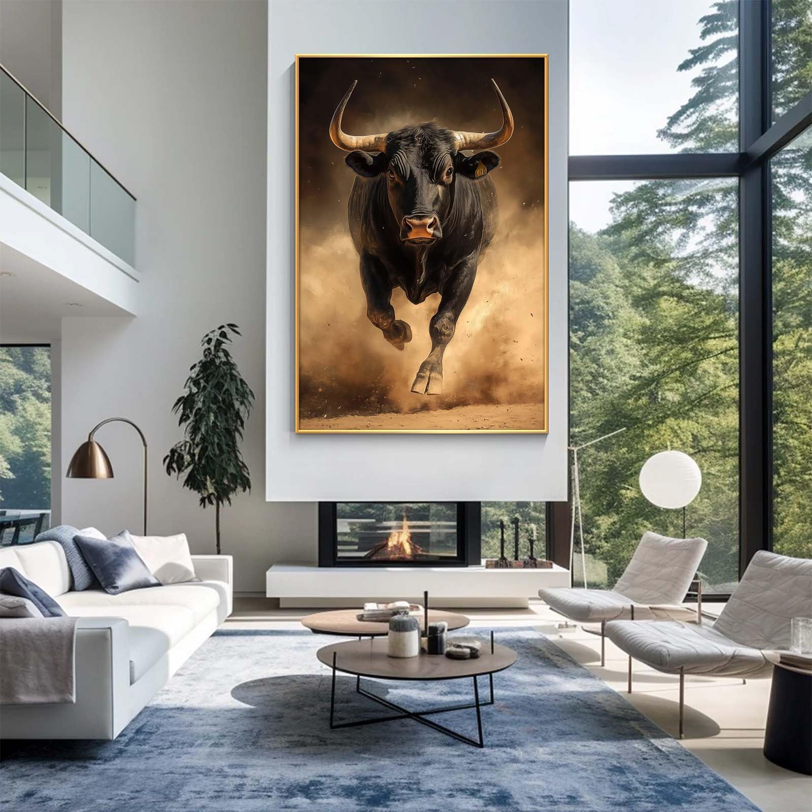 Amazon.com: Fighting Bull Canvas Wall Art, Bull Pictures Wall Decor ...