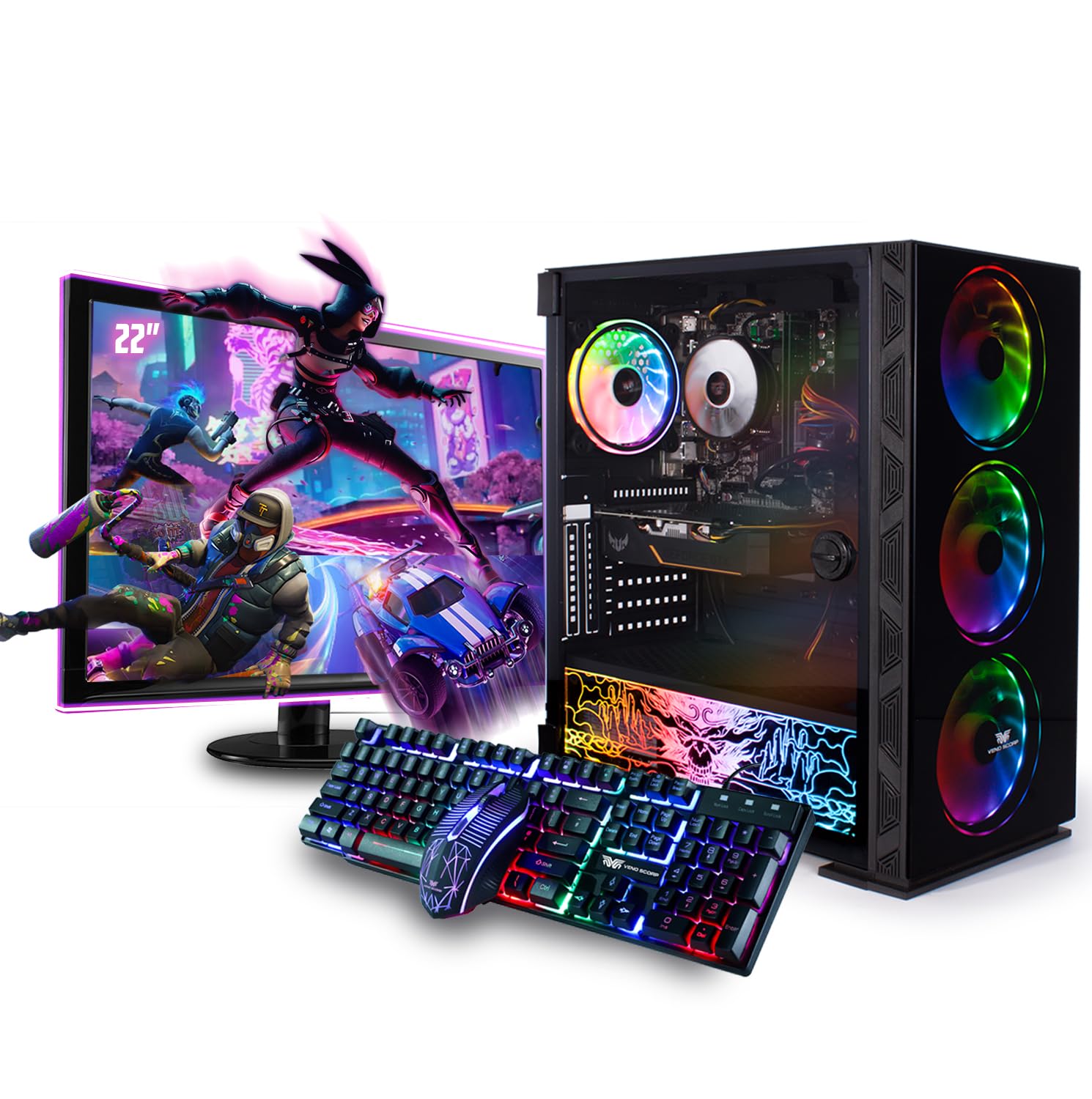 Veno Scorp Gaming PC 22" Monitor Bundle Ryzen 5 5500 Processor RX 580 ...