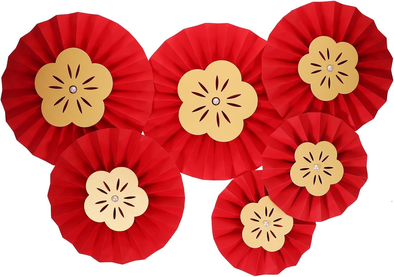 Amazon.com: Red and Gold Hanging Paper Fans - Wedding Anniversary ...