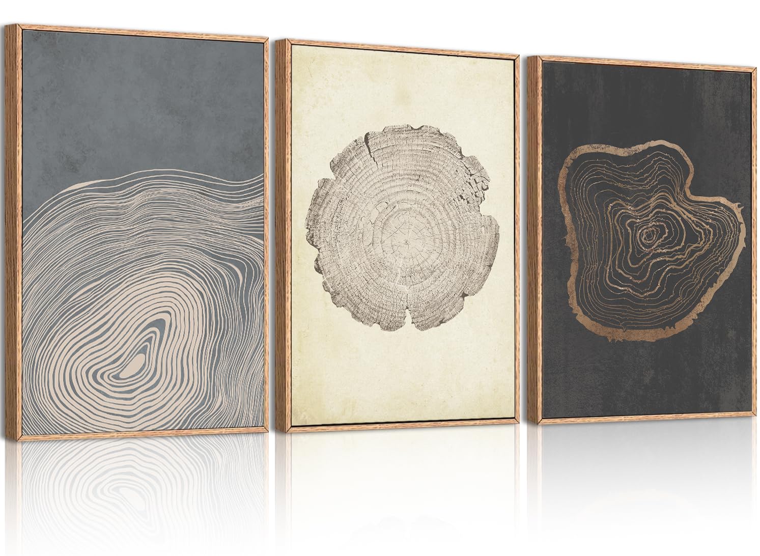 Amazon.com: Anyzal Neutral Abstract Tree Ring Canvas Wall Art 16×24×3 ...