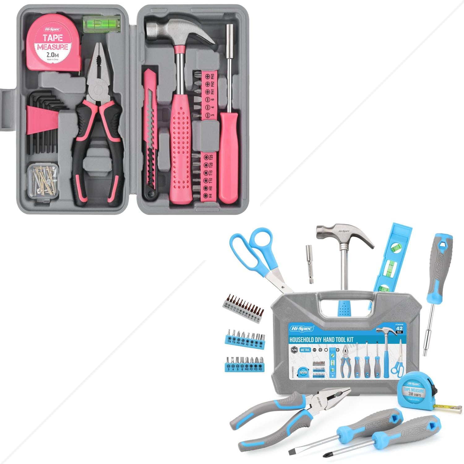 Hi-Spec 67pc Pink Household DIY Tool Kit for Women Bundle With Blue ...