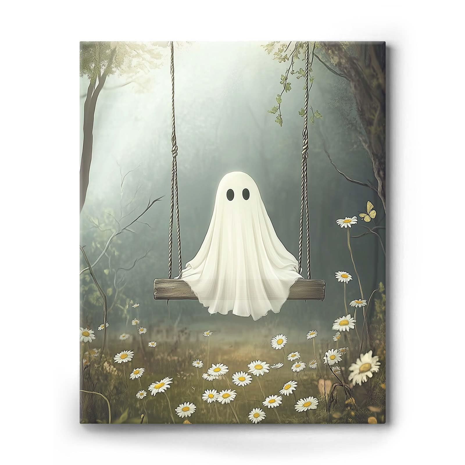 Amazon.com: Lovely Ghost Canvas Framed Wall Art Halloween Spooky Wall ...