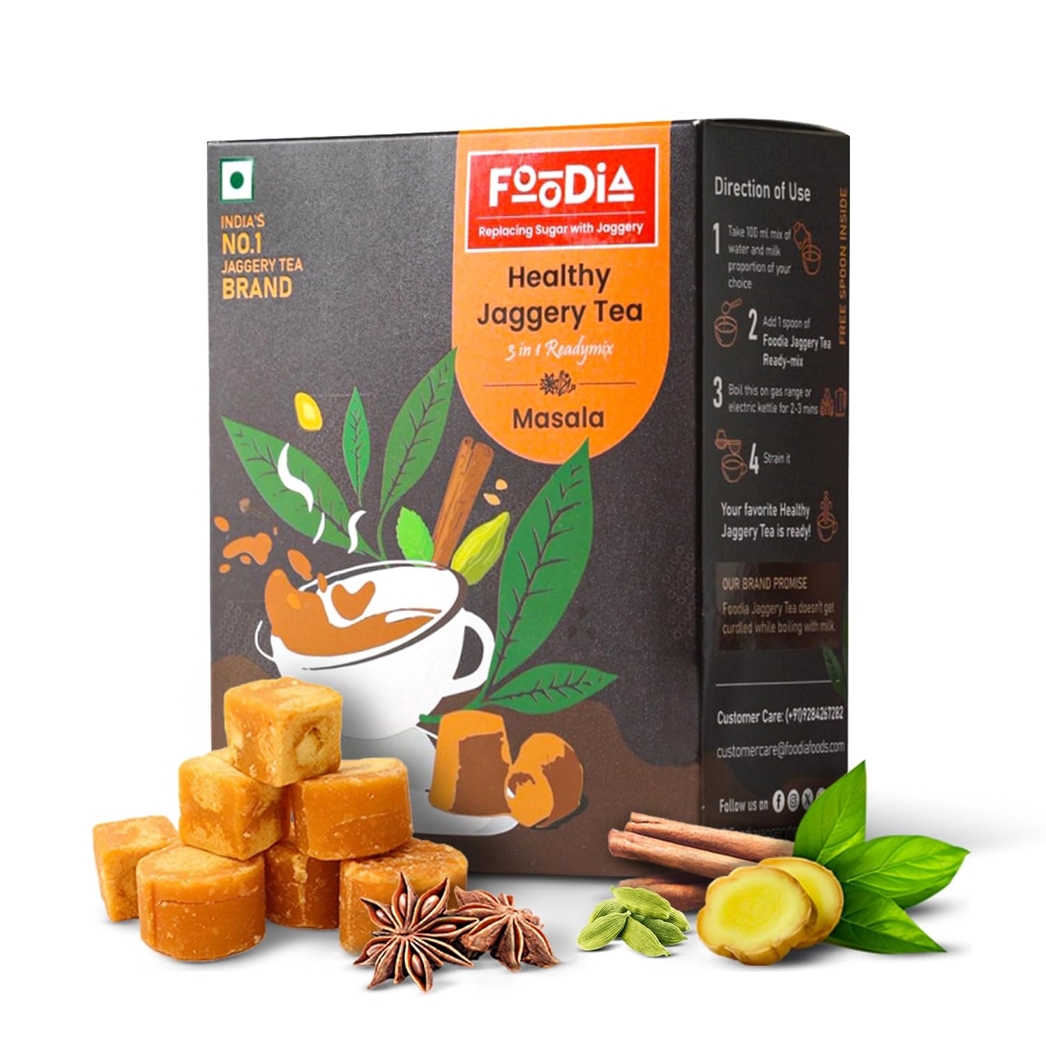 Foodia Classic Jaggery Tea Readymix - Masala Flavour | 3 in 1 Instant ...